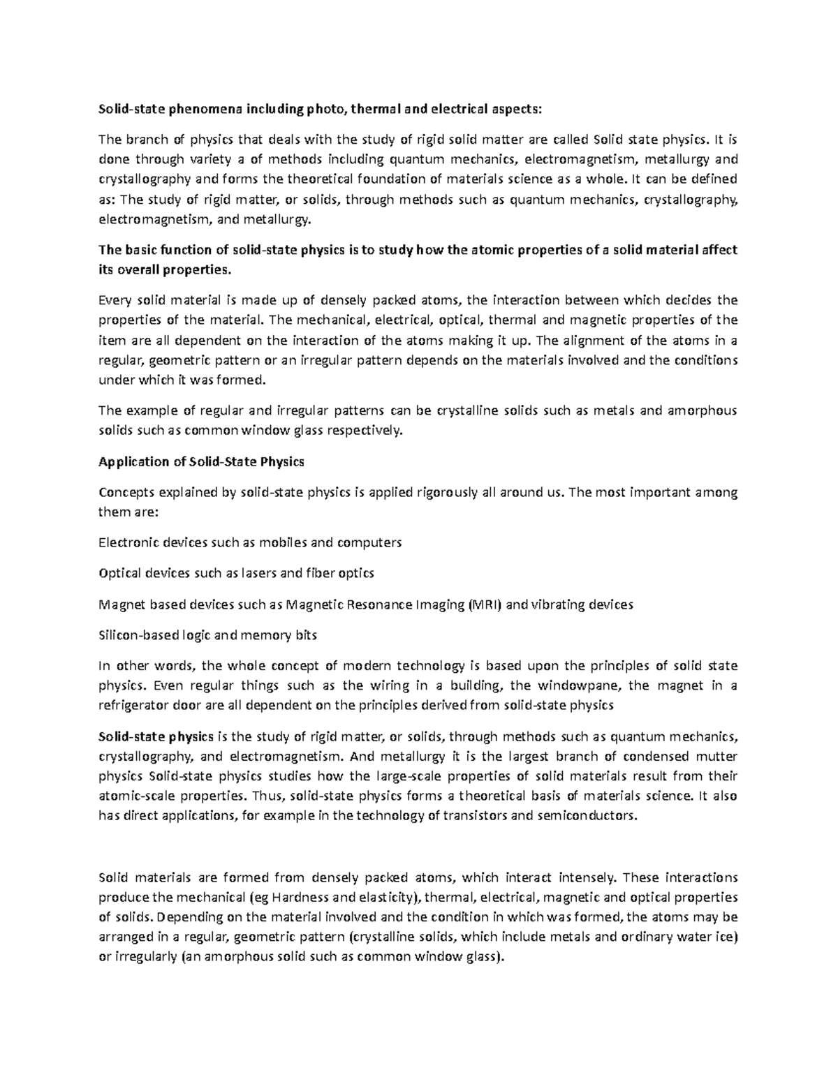 Energy notes - Solid-state phenomena including photo, thermal and ...