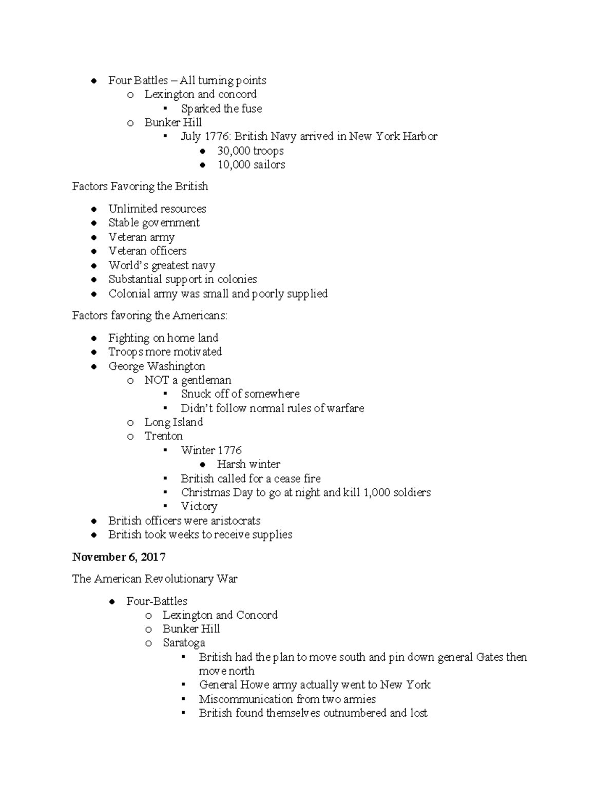 History Part14 - American Revolutionary, Four Battles, Factors Favoring ...