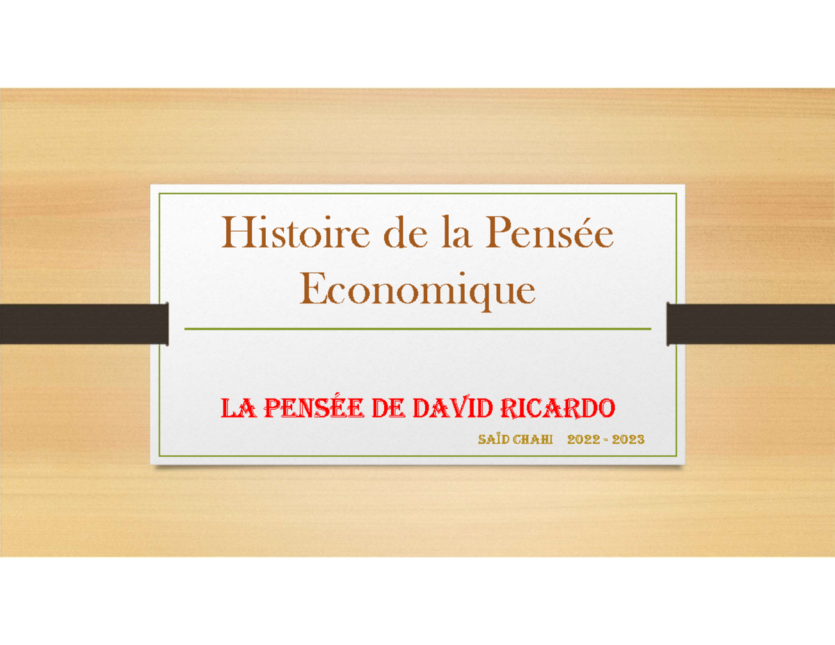 4'2 La pensée de David Ricardo - Histoire de la Pensée Economique La ...