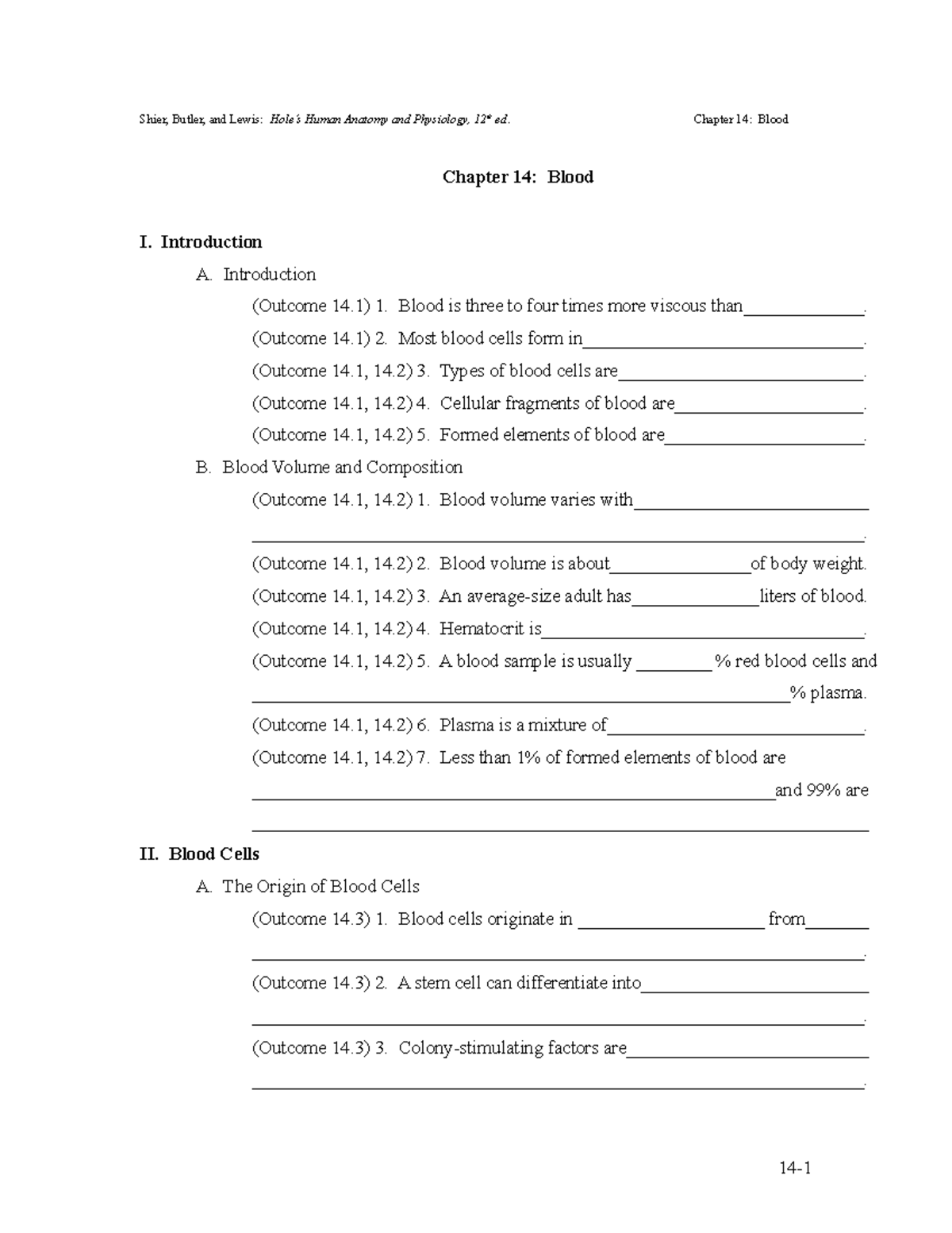Ch14 studyguide 12e - Shier, Butler, and Lewis: Hole’s Human Anatomy ...