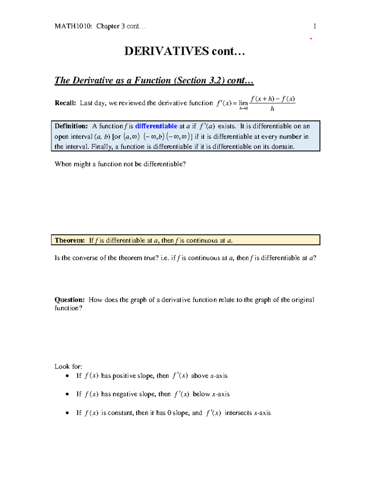Mod7 derivdiffrulestrig - DERIVATIVES cont... The Derivative as a ...