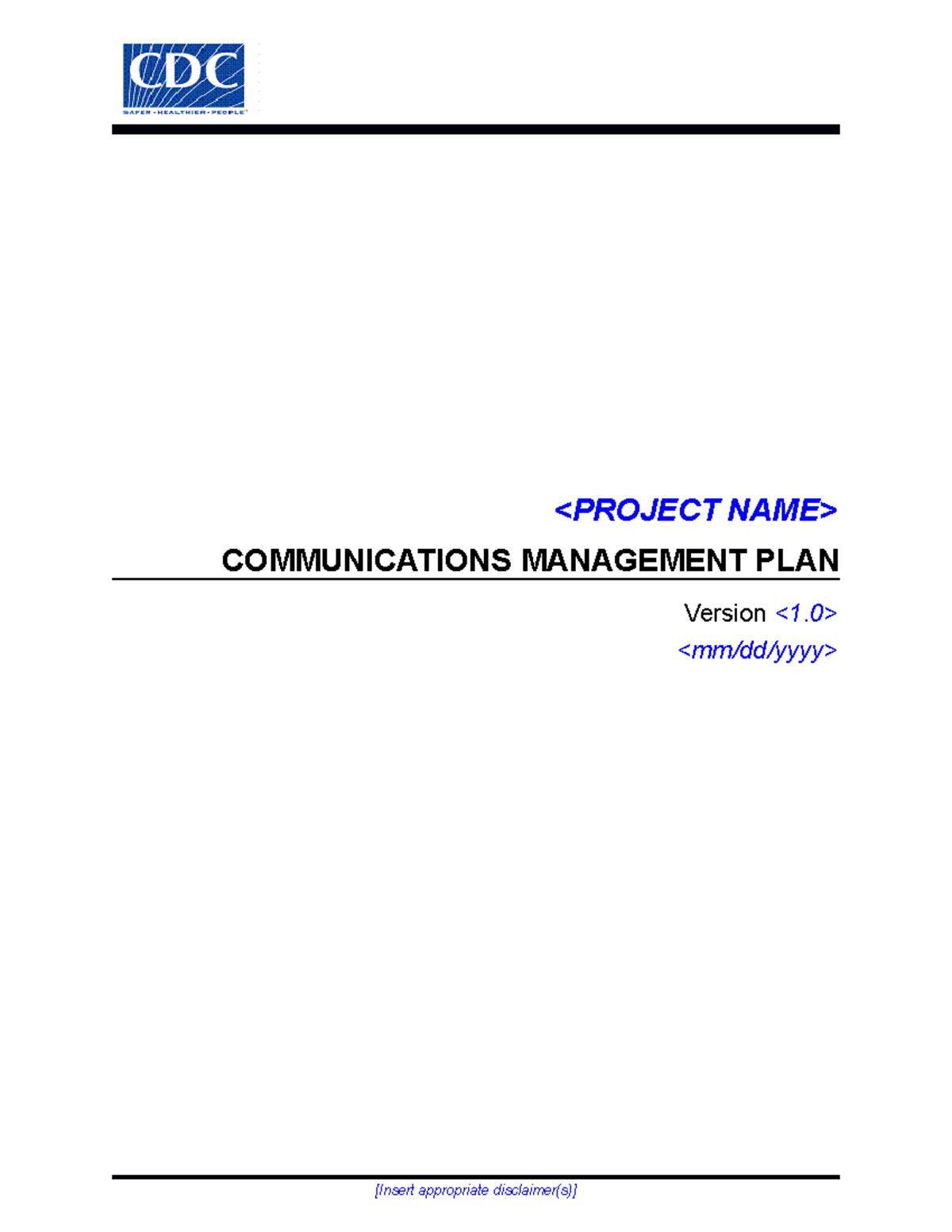 CDC UP Communications Management Plan Template - COMMUNICATIONS ...