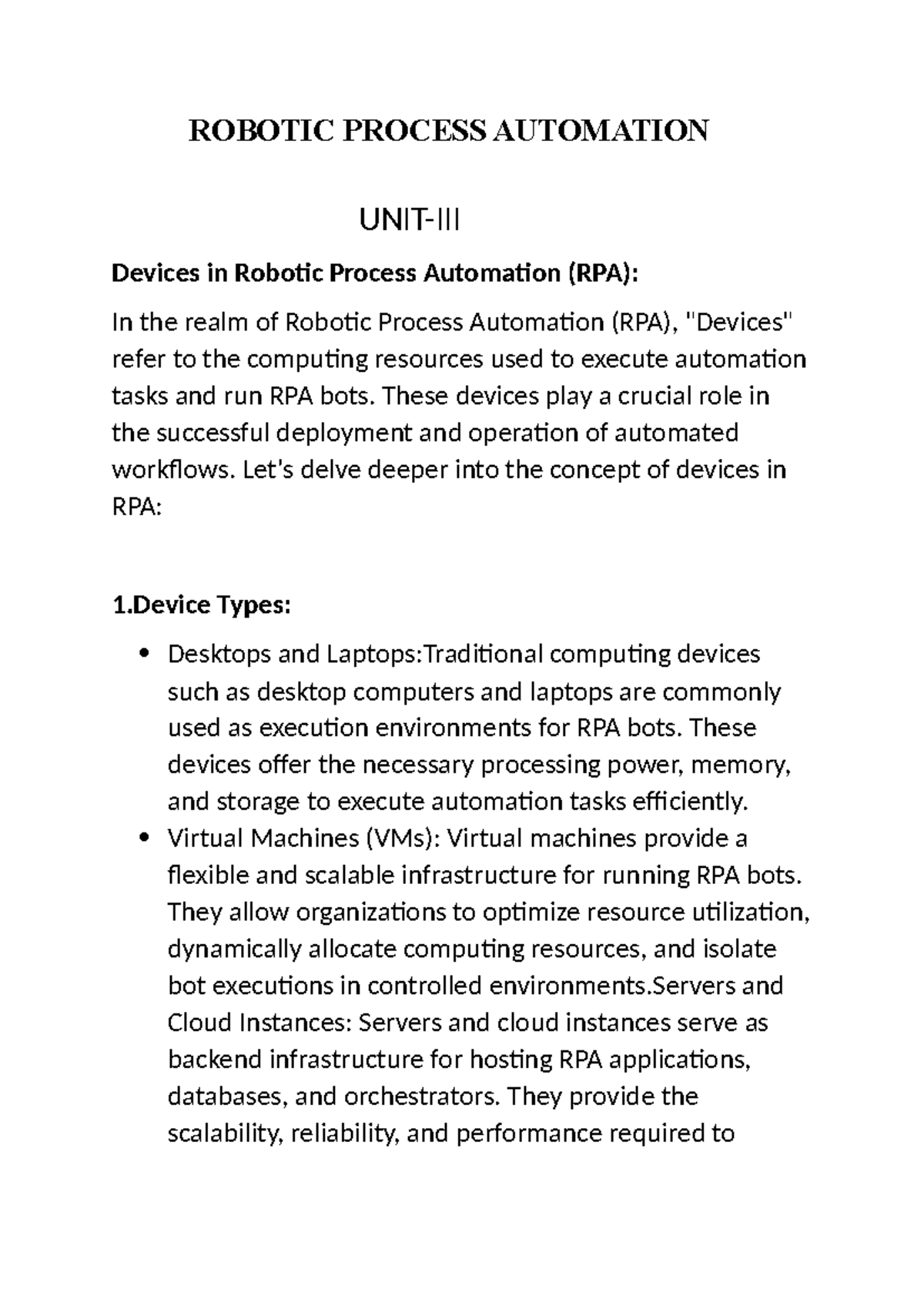 RPA UNIT-III - useful - ROBOTIC PROCESS AUTOMATION UNIT-III Devices in Robotic Process ...