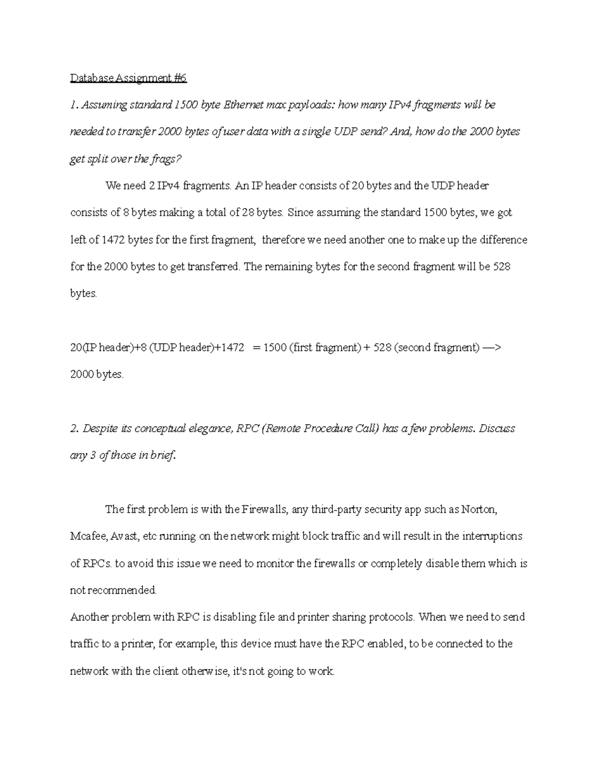 Assigment#6 for CS 2203 - Database Assignment # 1. Assuming standard ...