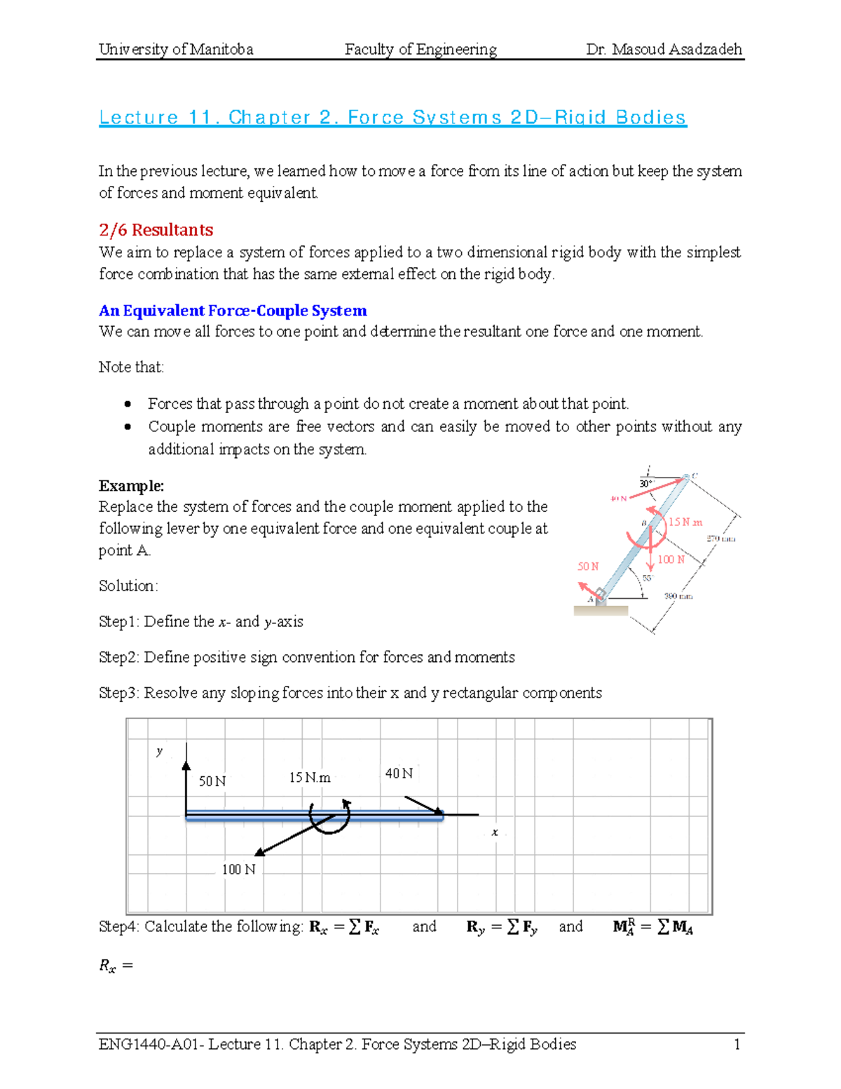 L11-Equivalent Force Couple-incomplete - Le ct u r e 1 1. Ch a pt e r 2 ...