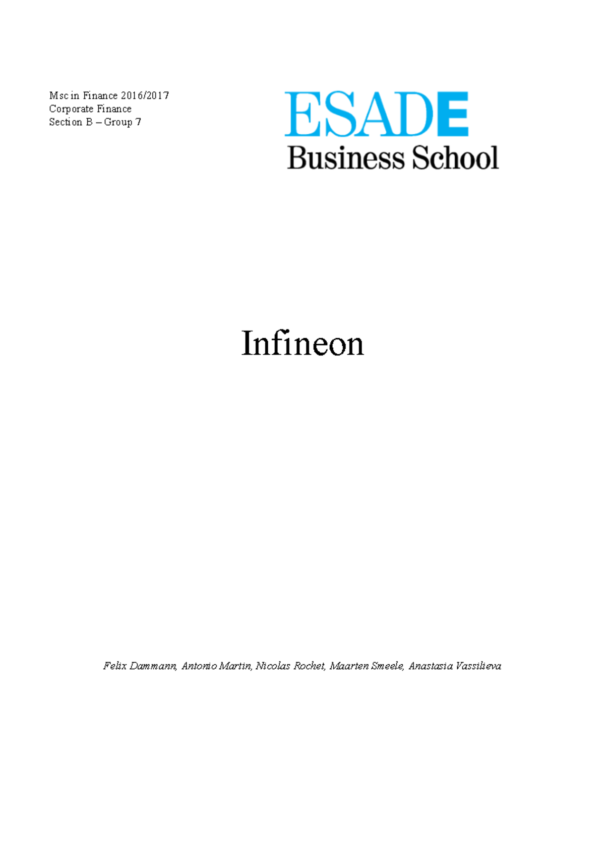 Infineon Case Study_3 - Msc in Finance 2016/ Corporate Finance Section ...