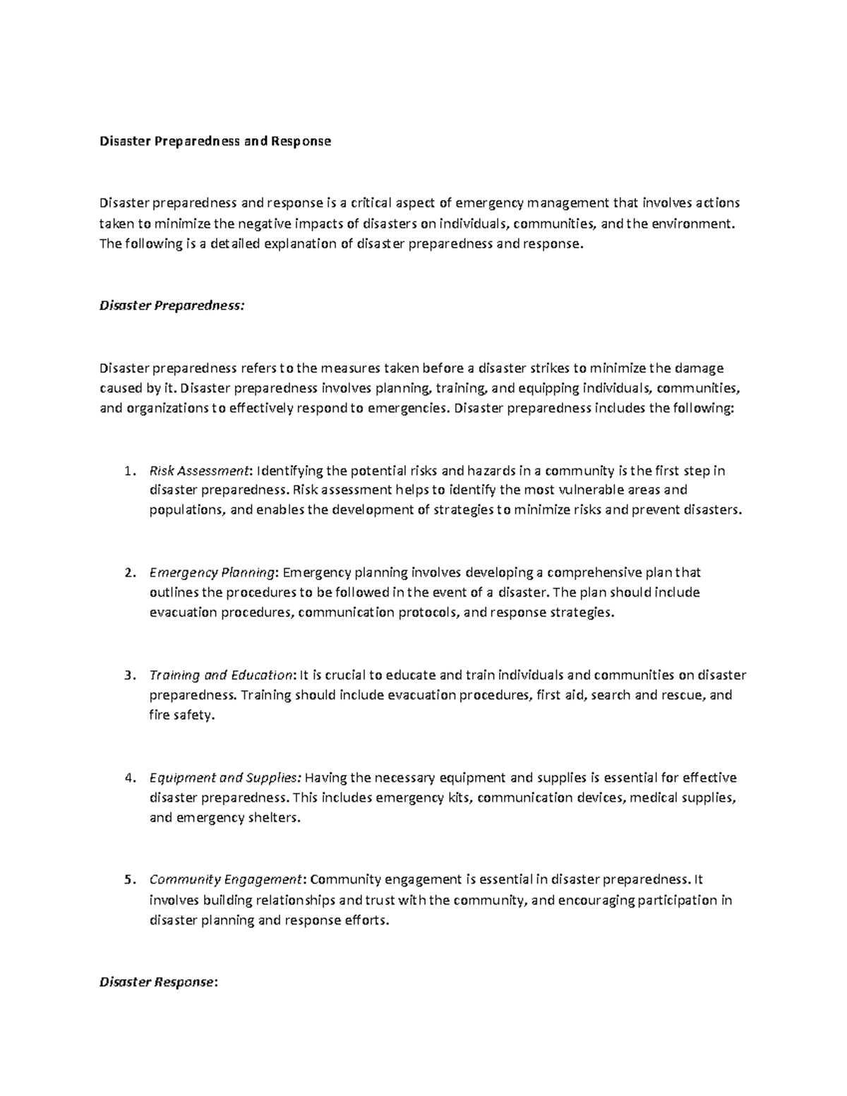 Disaster Preparedness and Response - Disaster Preparedness and Response ...