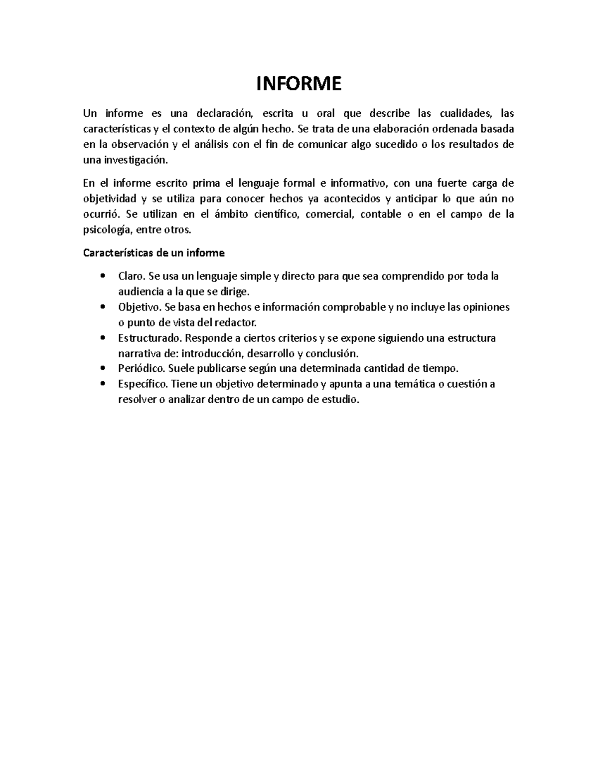 Que es informe, tareas - Tarea - INFORME Un informe es una declaración ...