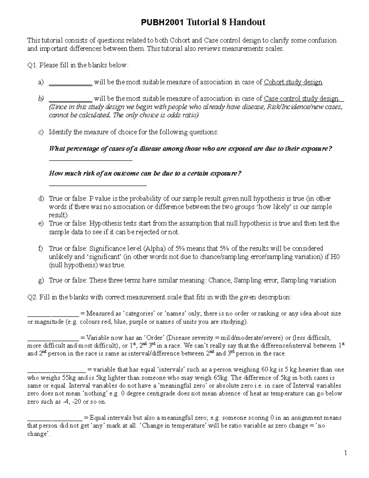 Tutorial 8 Handout Lecture Notes For Tests Pubh2001 Tutorial 8 Handout This Tutorial