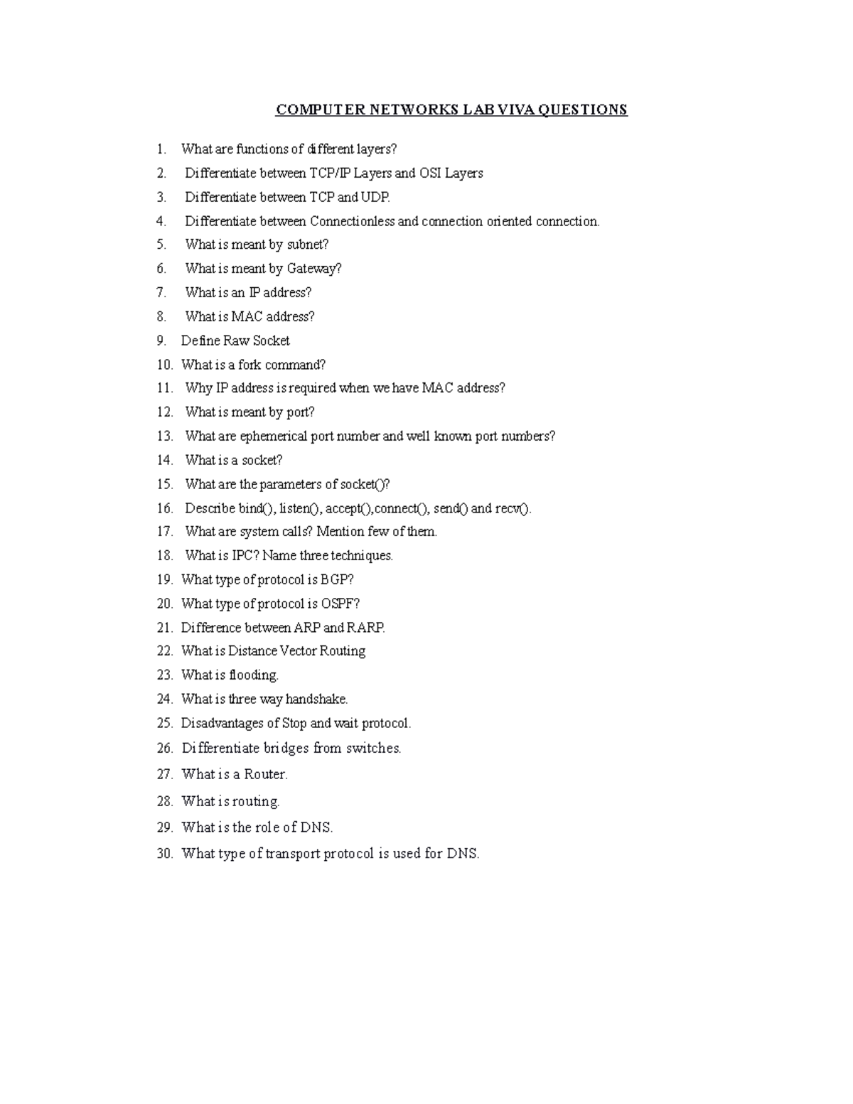 cn viva que for the practical - COMPUTER NETWORKS LAB VIVA QUESTIONS 1 ...