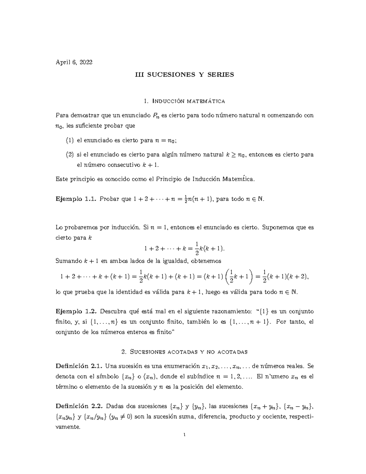 Tema3 sequences series español - April 6, 2022 III SUCESIONES Y SERIES ...