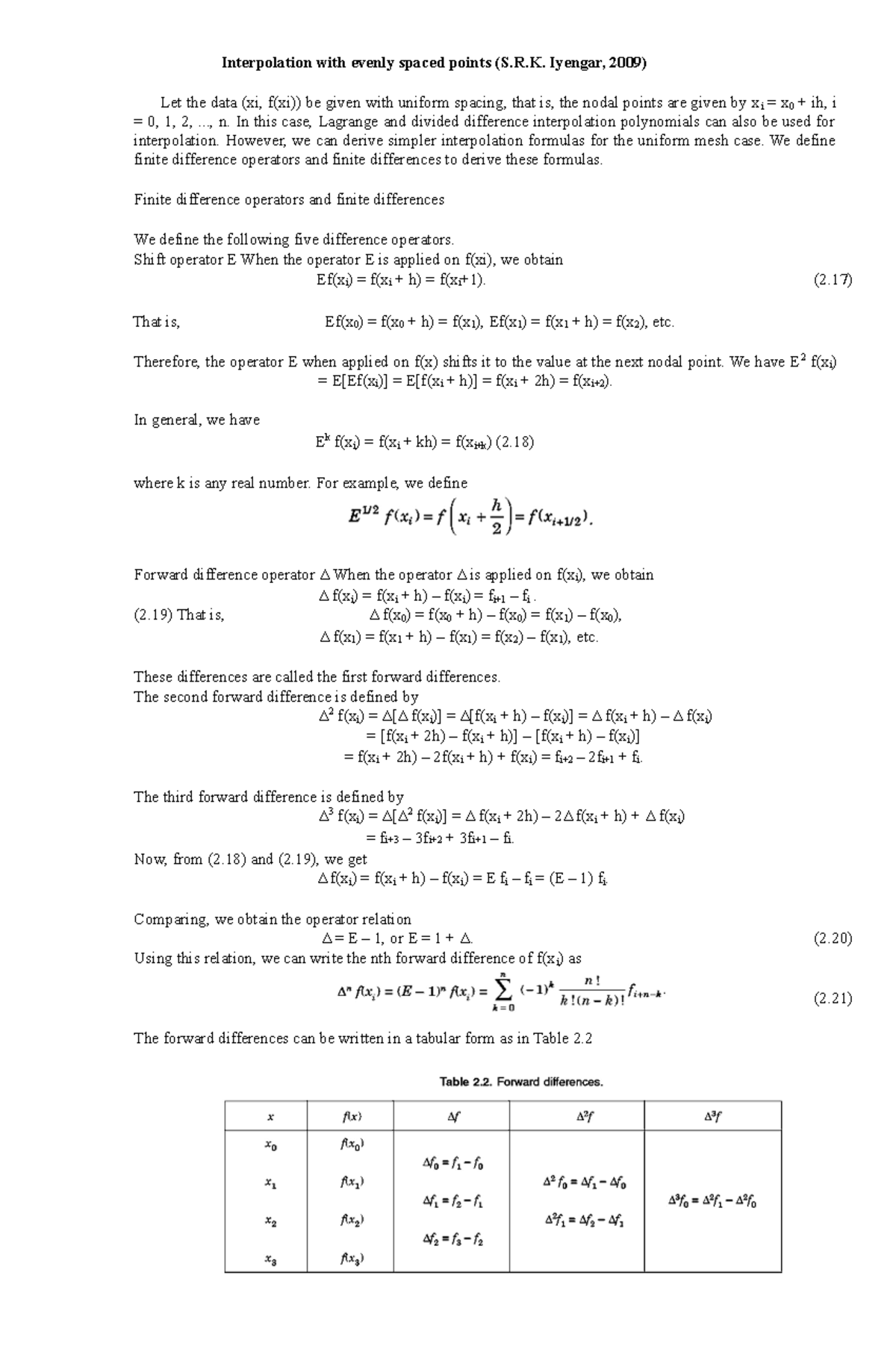 Interpolation with evenly spaced points (S.R.K. Iyengar, 2009 ) - Interpolation with evenly ...