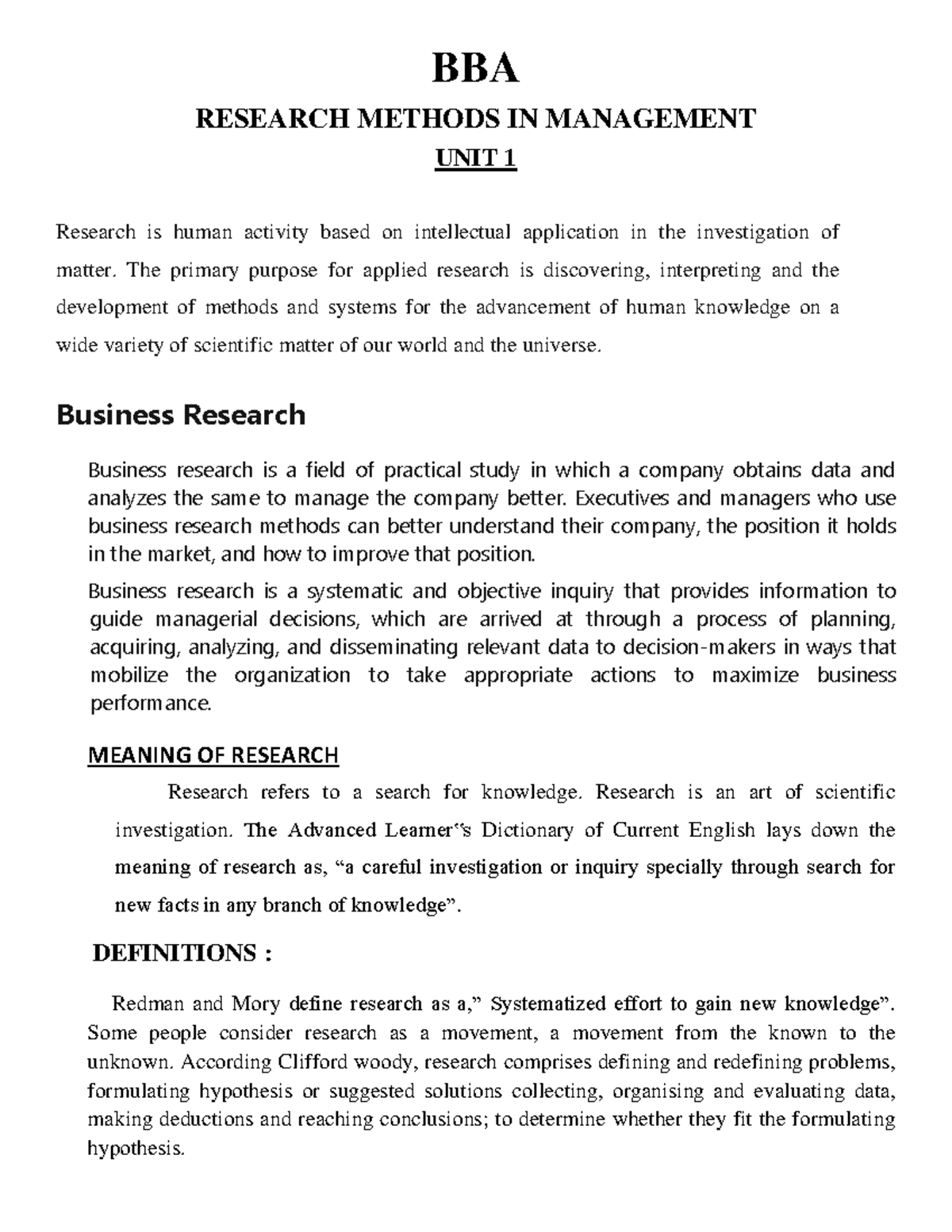 III yr BBA Research Methods in Management - BBA RESEARCH METHODS IN ...