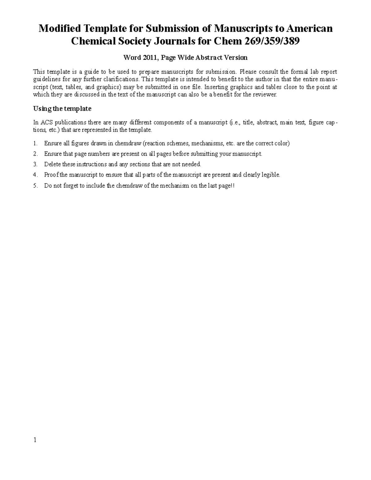 CHEM 269 359 Formal Report Template - Modified Template for Submission of Manuscripts to ...