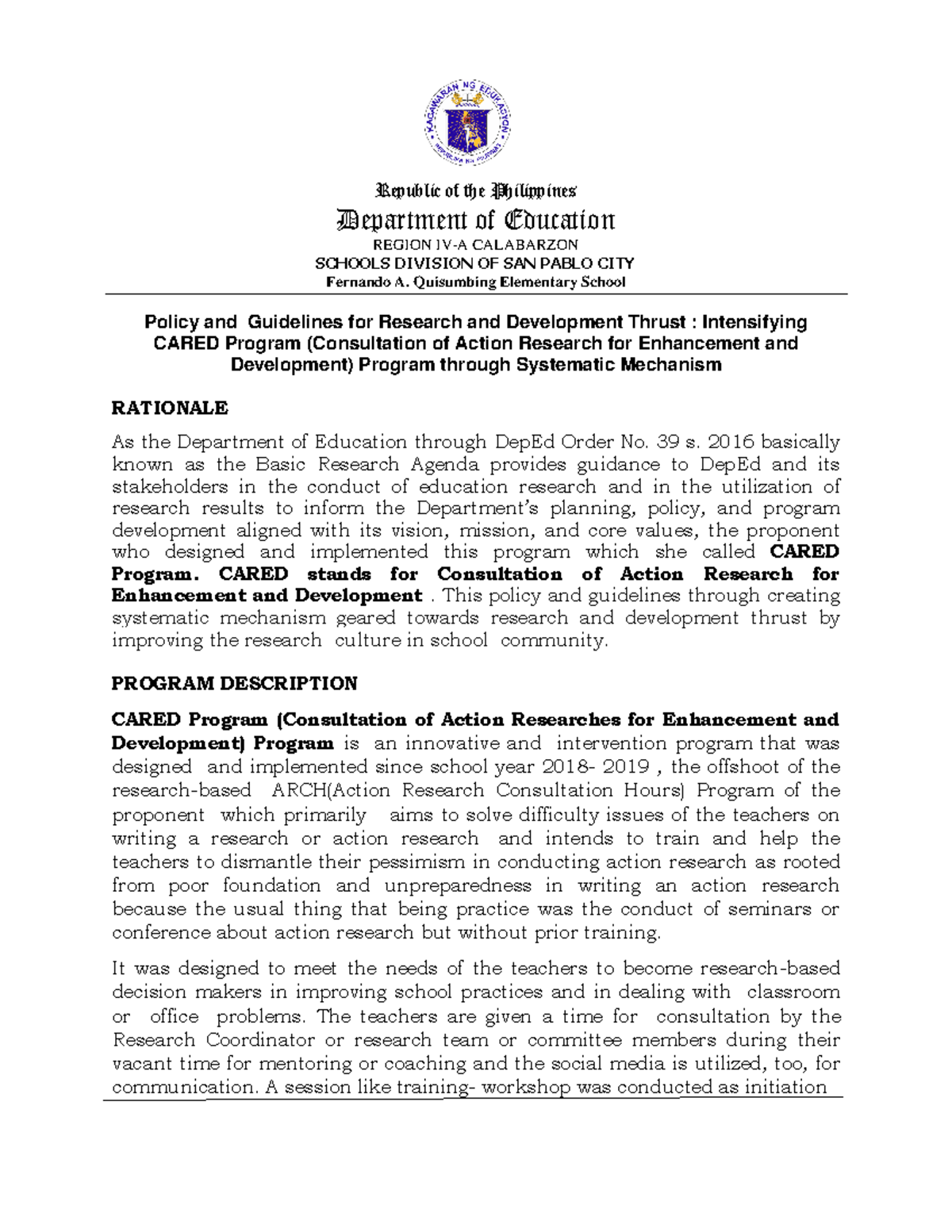 FAQ ES Policy and Guidelines for Research and Development Thrust ...