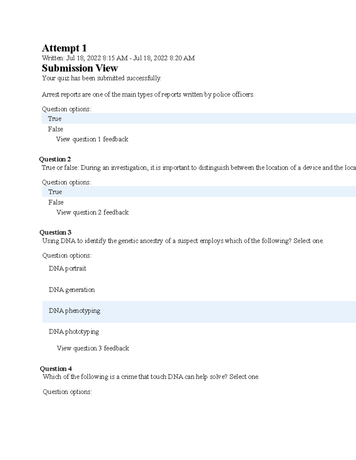 Cj 305 week 4 check your knowledge - Attempt 1 Written: Jul 18, 2022 8: ...