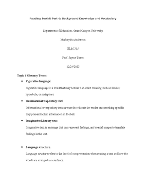 ELM-315 RS T7 ELM 315 Planning Reading Instruction done - ELM-315 ...