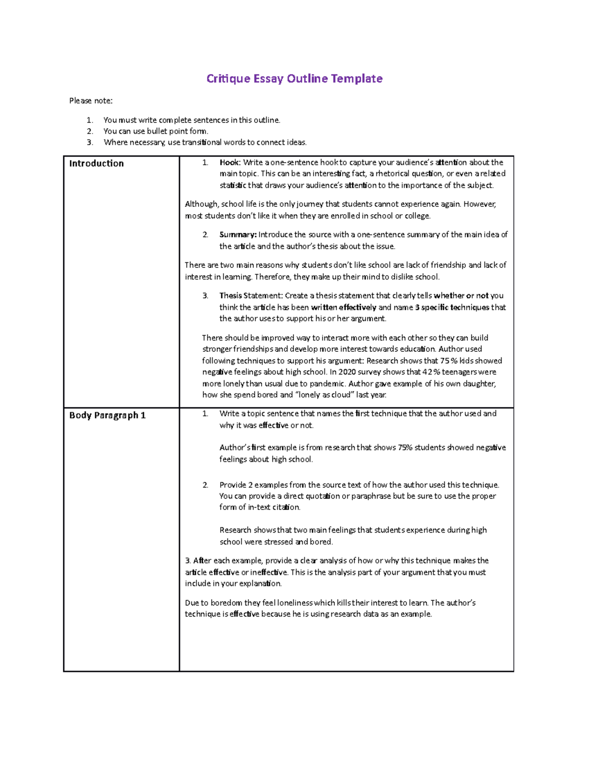 New Critique Essay Outline Template - Critique Essay Outline Template ...