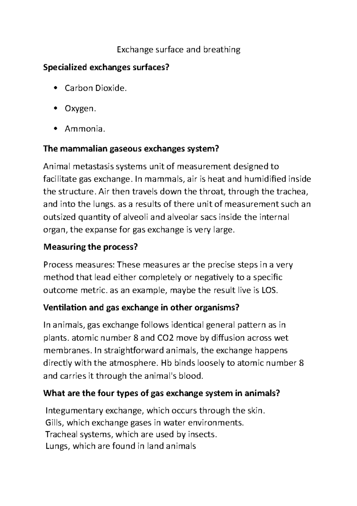 Exchange surface and breathing - Exchange surface and breathing ...