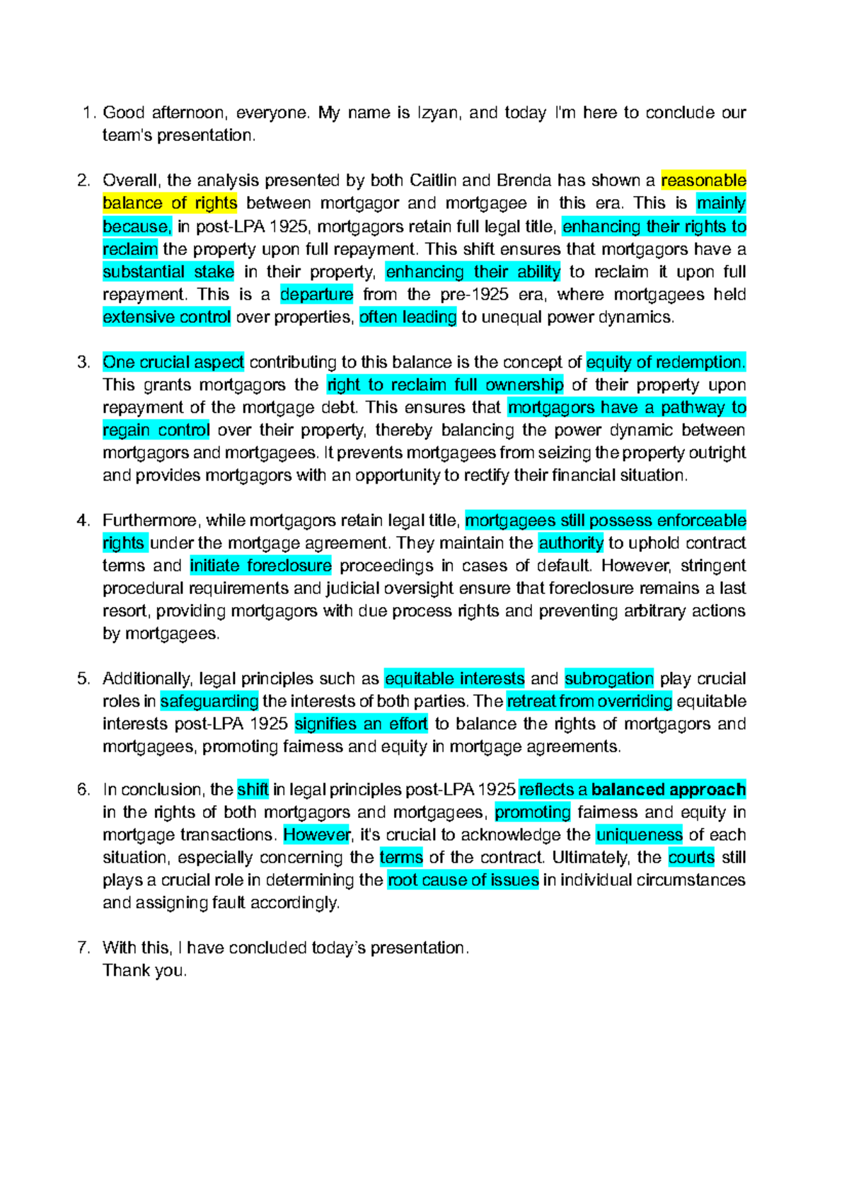 LAND Script - final conclusion for balancing of lender vs borrower ...