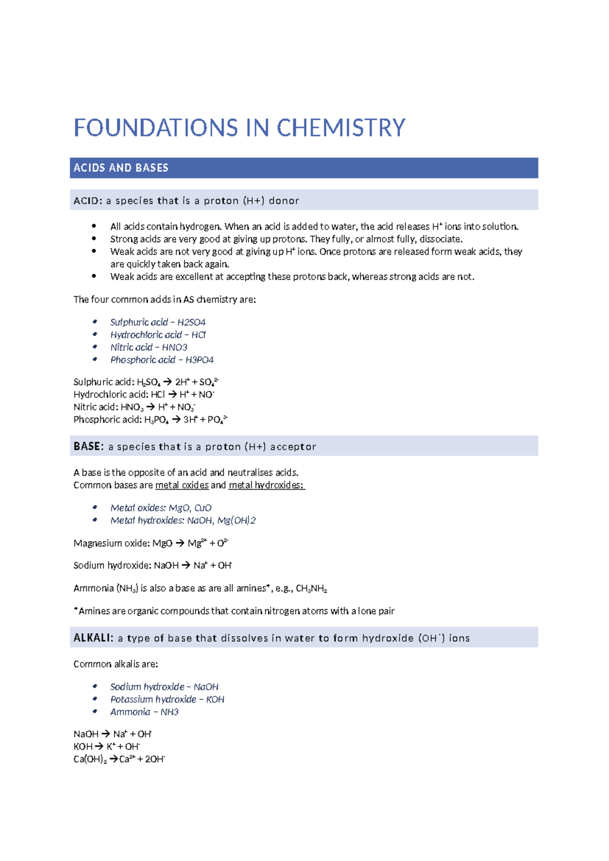 Module 2 - foundations in chemistry - FOUNDATIONS IN CHEMISTRY ACIDS ...