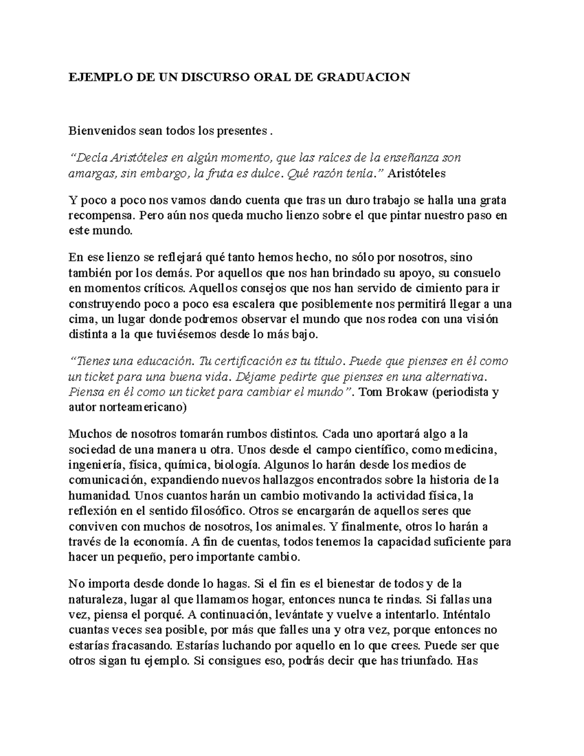 Ejemplo DE UN Discurso ORAL DE Graduacion - EJEMPLO DE UN DISCURSO ORAL ...