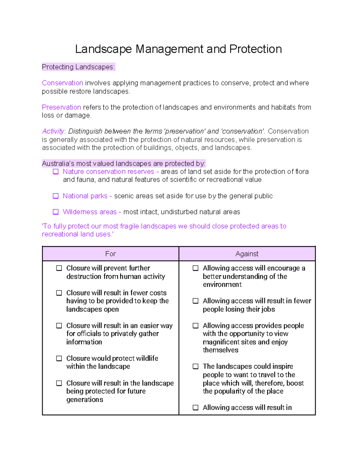 Landscape Management and Protection - Landscape Management and ...