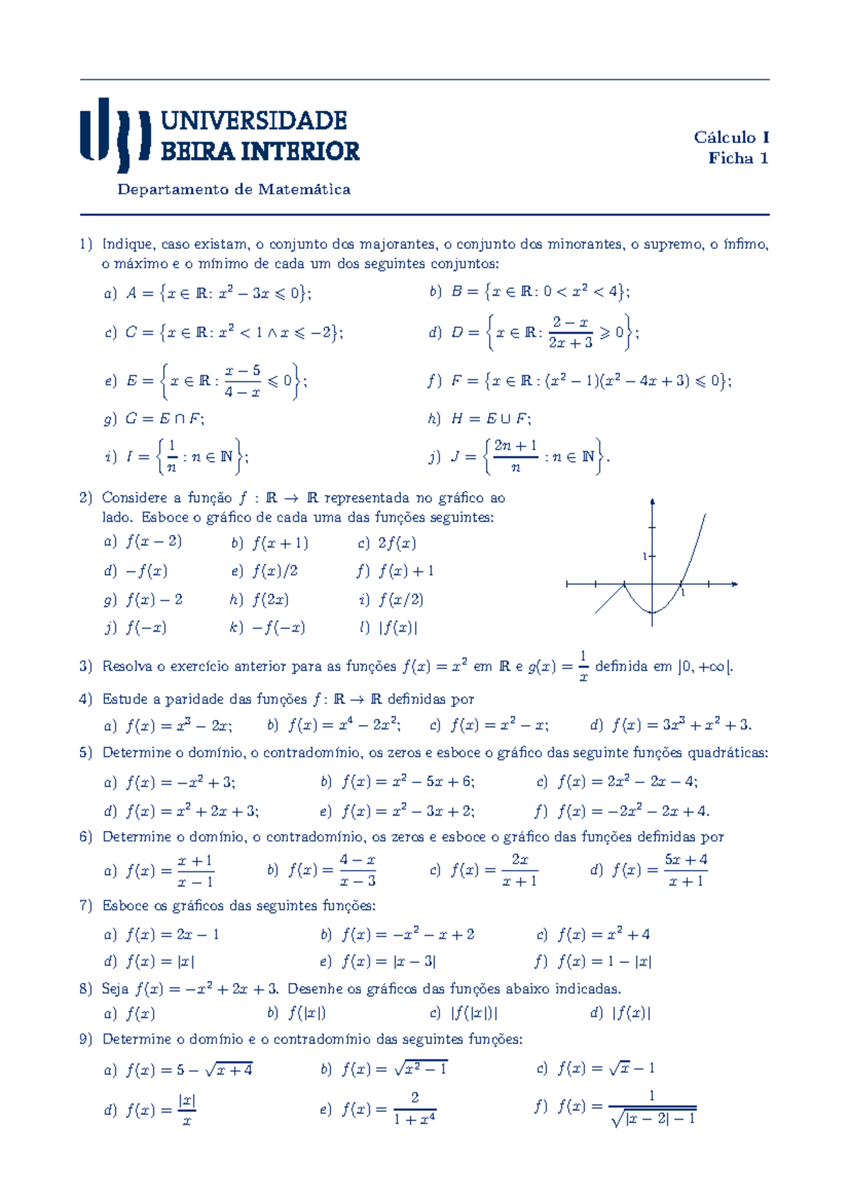 Calc-I Exercicios 2019-2020 - Cálculo I - Studocu