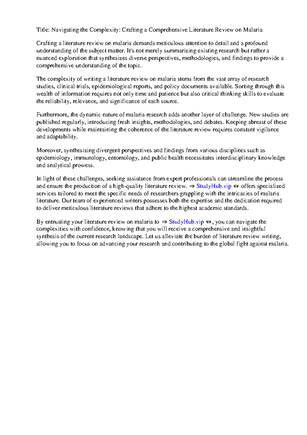 Current Literature Review On Malaria - Title: Navigating the Complexity ...