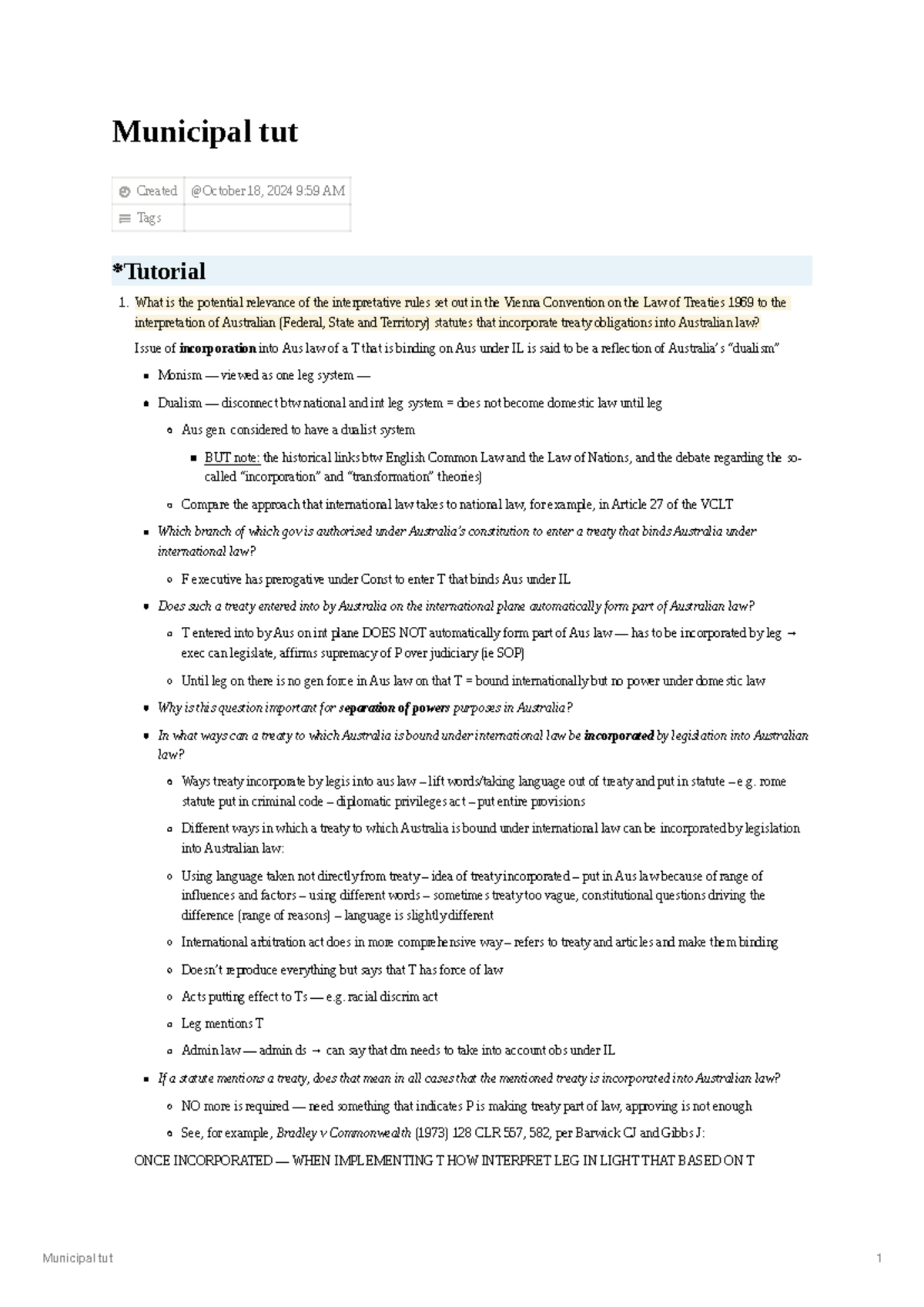 Municipal law tut - Municipal tut Created Tags *Tutorial What is the ...