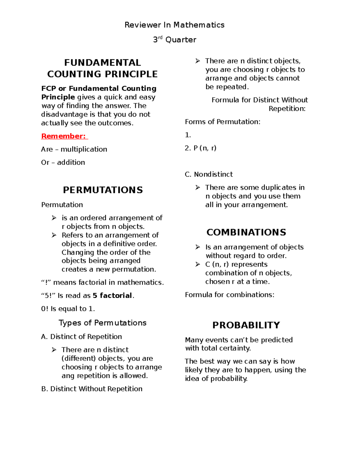 Reviewer In Mathematics 3rd Quarter - Reviewer In Mathematics 3 rd ...