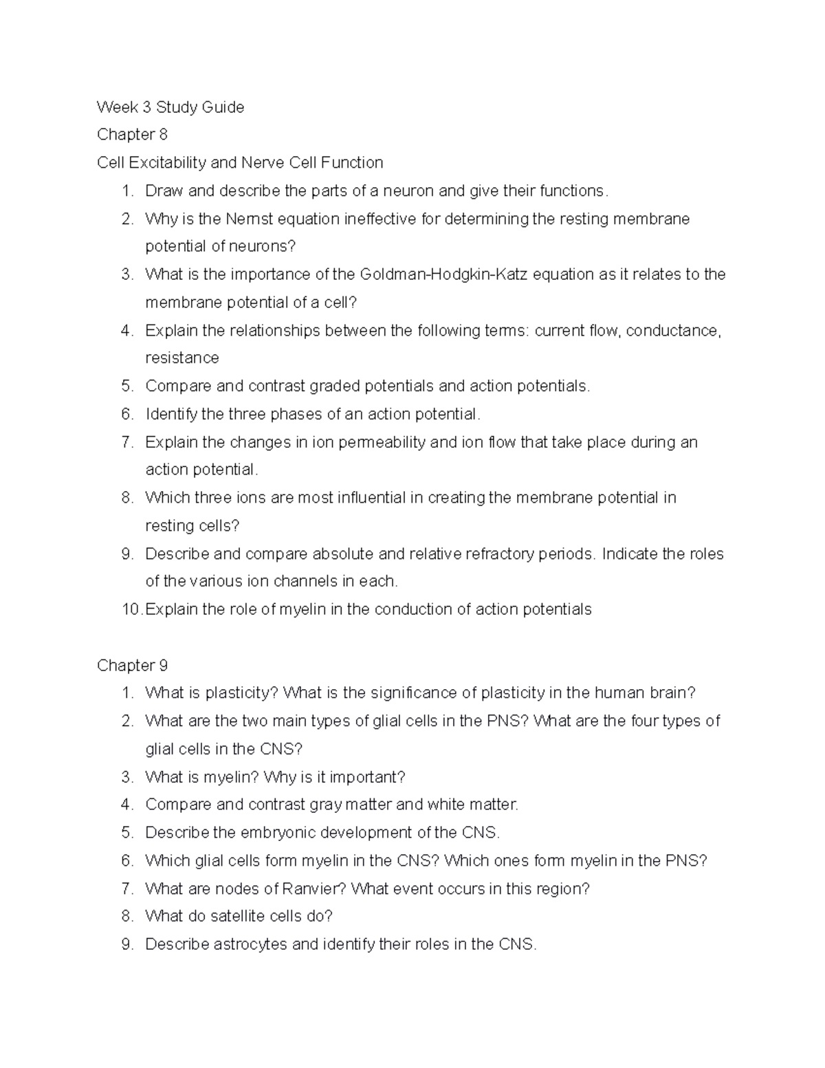 Week 3 Study Guide (Part I) - Week 3 Study Guide Chapter 8 Cell ...