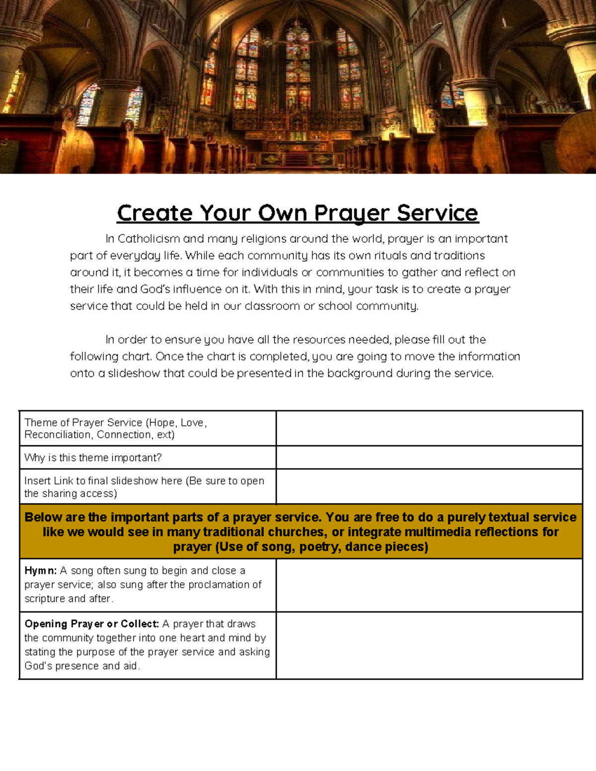 Prayer Service Creating Assignment - Create Your Own Prayer Service In ...