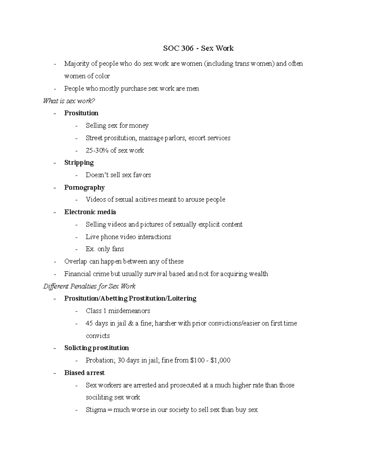 Soc 306 Sex Work Lecture Notes Soc 306 Sex Work Majority Of