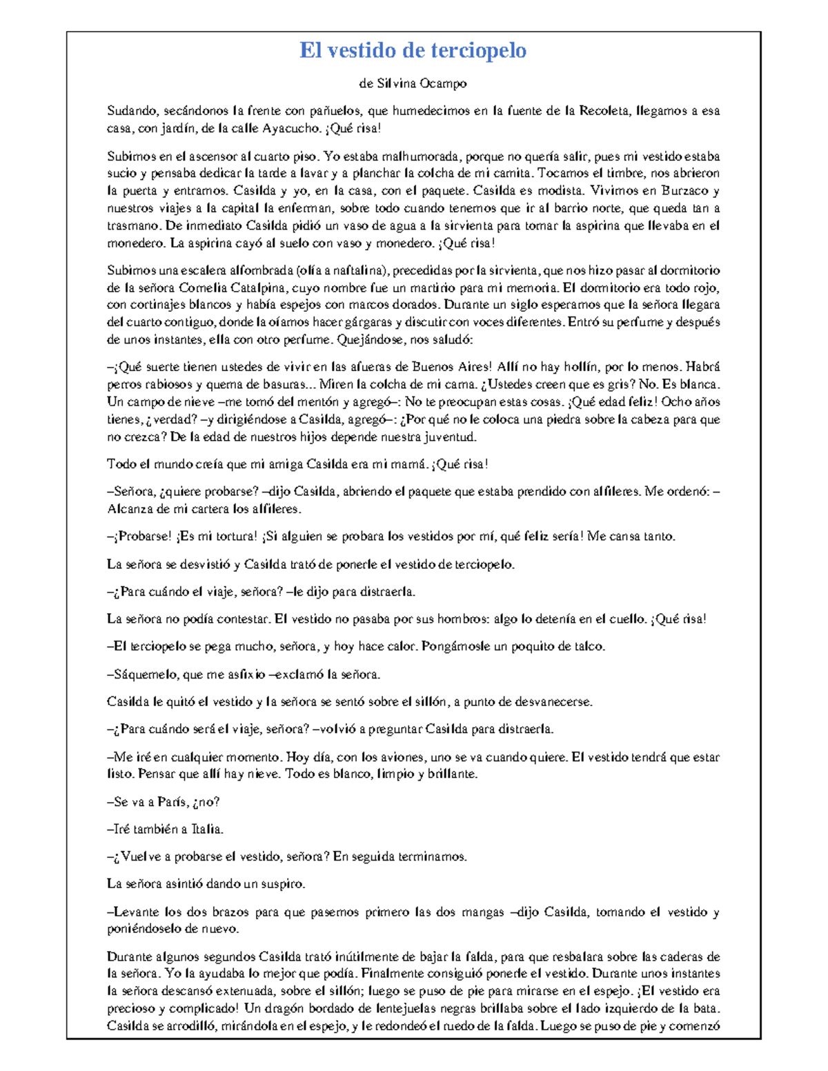 Clase 5 C. fantástica El vestido de terciopelo 1 - El vestido de ...