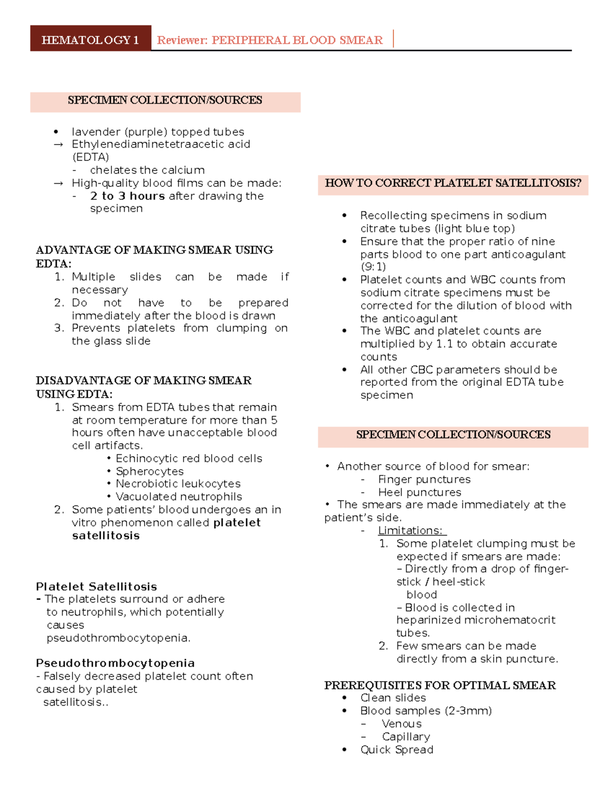 Peripheral Blood smear - HEMATOLOGY 1 Reviewer: PERIPHERAL BLOOD SMEAR ...