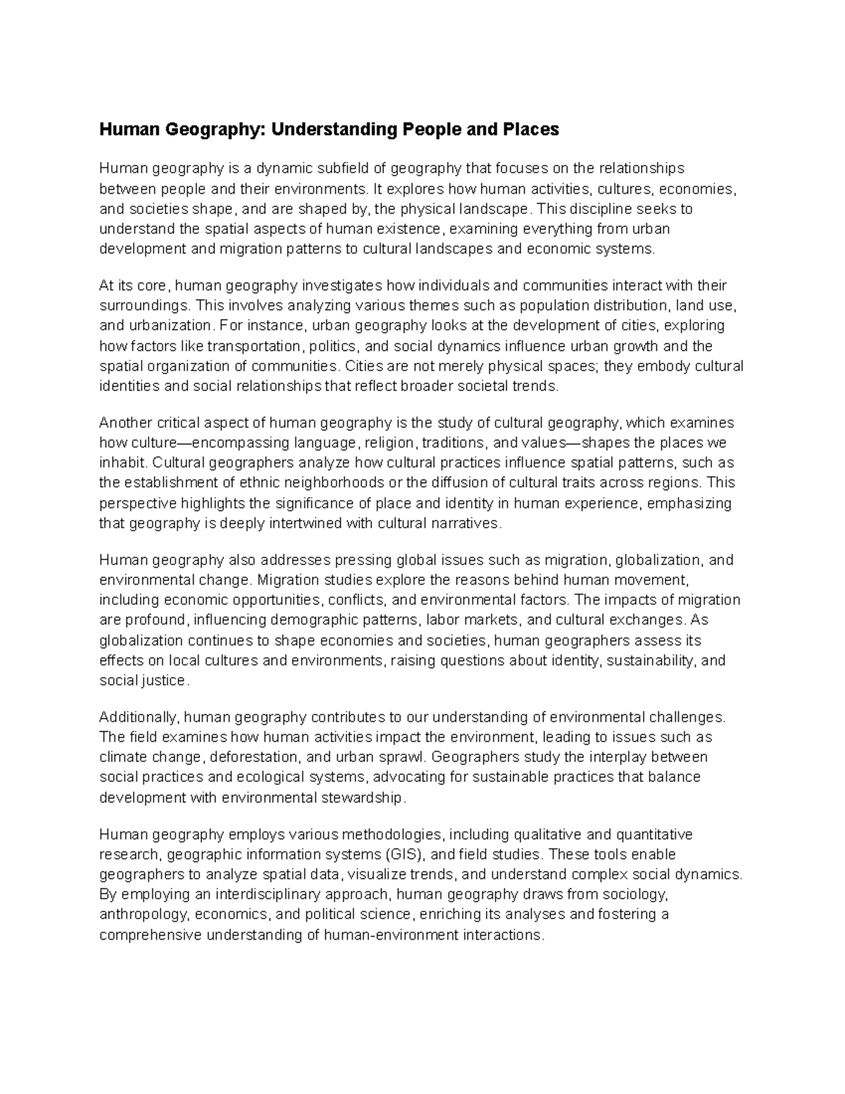 Human Geography Understanding People and Places - Google Docs - Human ...