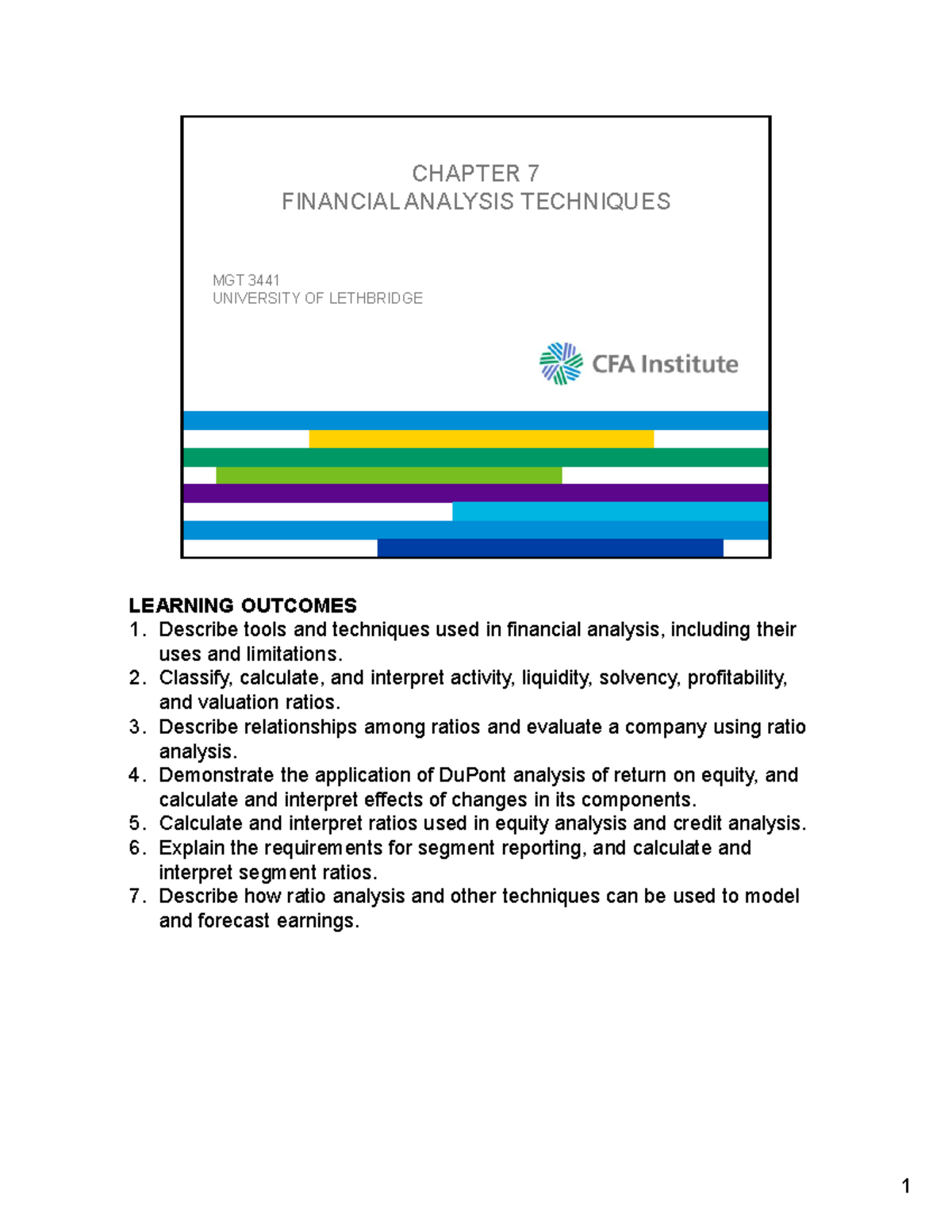 5 Financial analysis techniques Notes - CHAPTER 7 FINANCIAL ANALYSIS ...