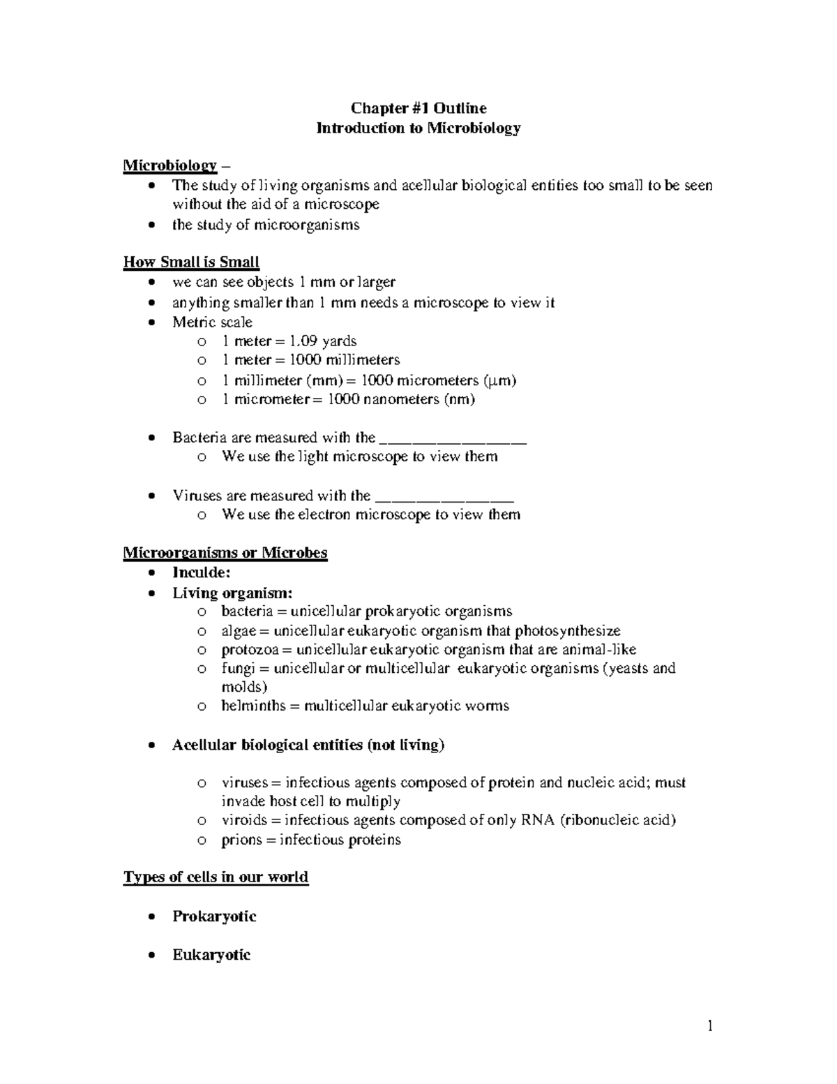Chapter #1 Outline - Chapter #1 Outline Introduction to Microbiology ...