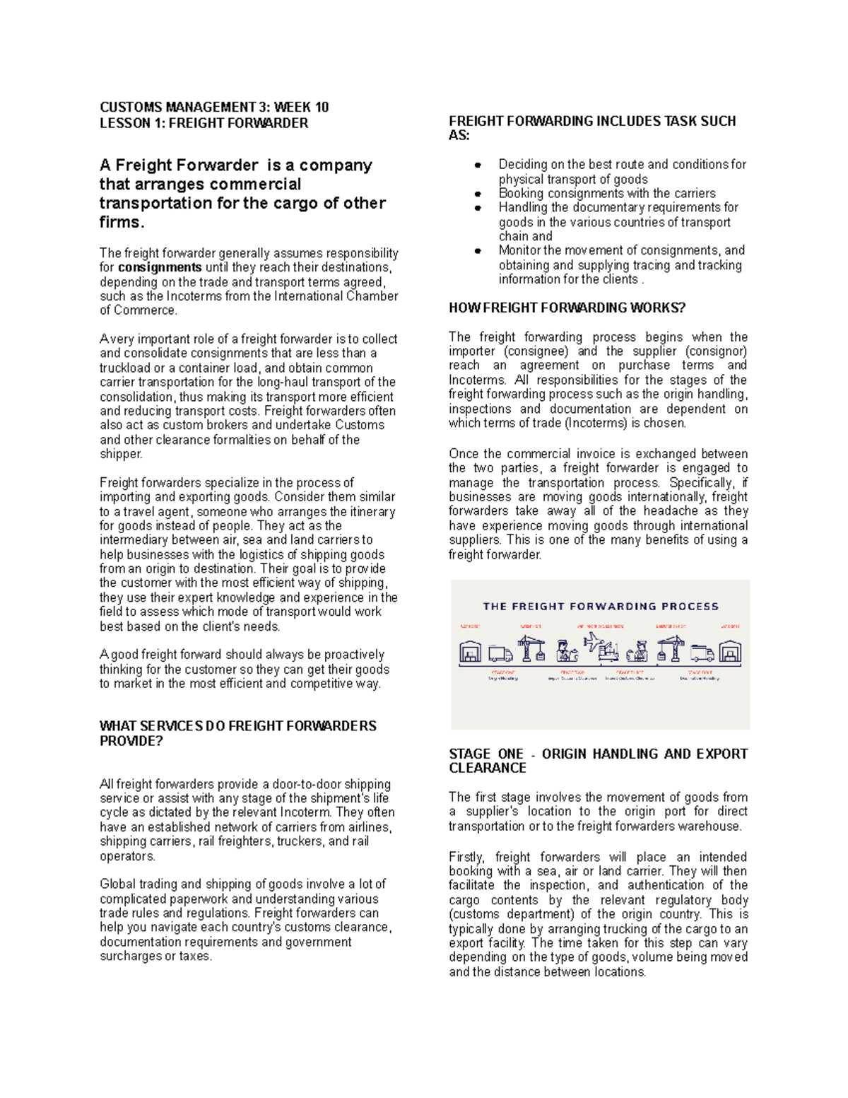 CM3 W10 L1 Freight Forwarder - CUSTOMS MANAGEMENT 3: WEEK 10 LESSON 1 ...