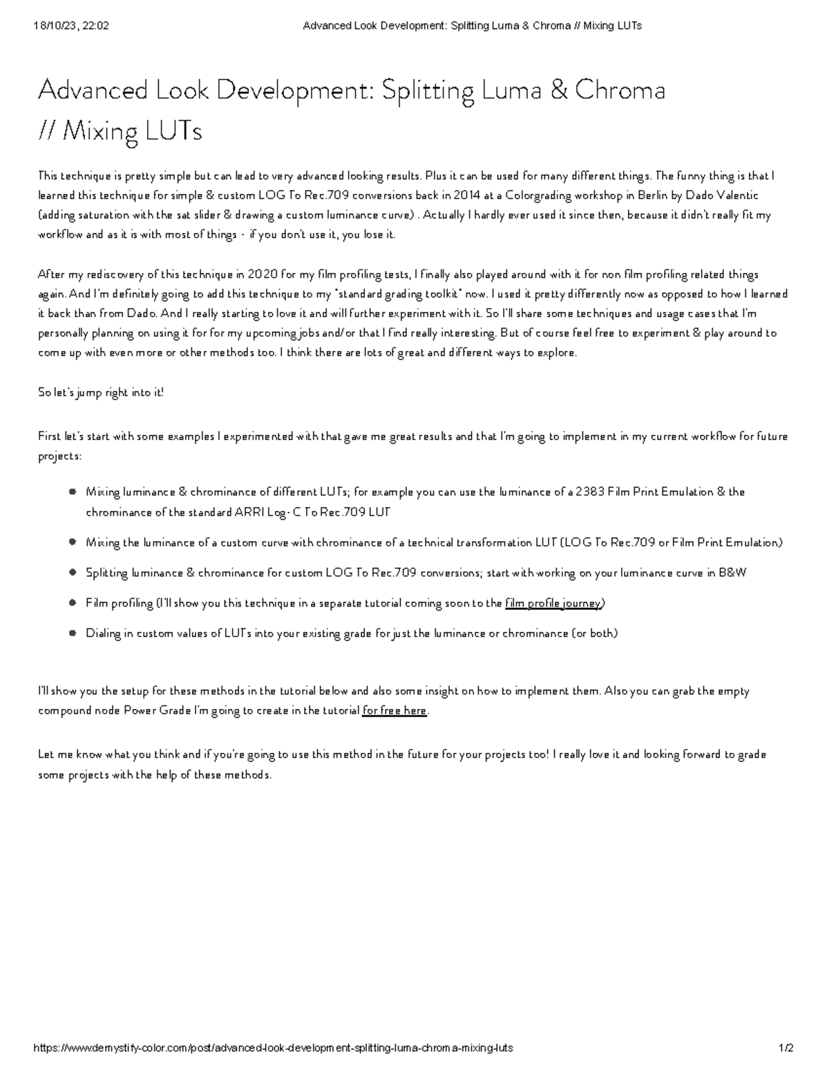 Advanced Look Development Splitting Luma & Chroma Mixing LUTs - 18/10 ...