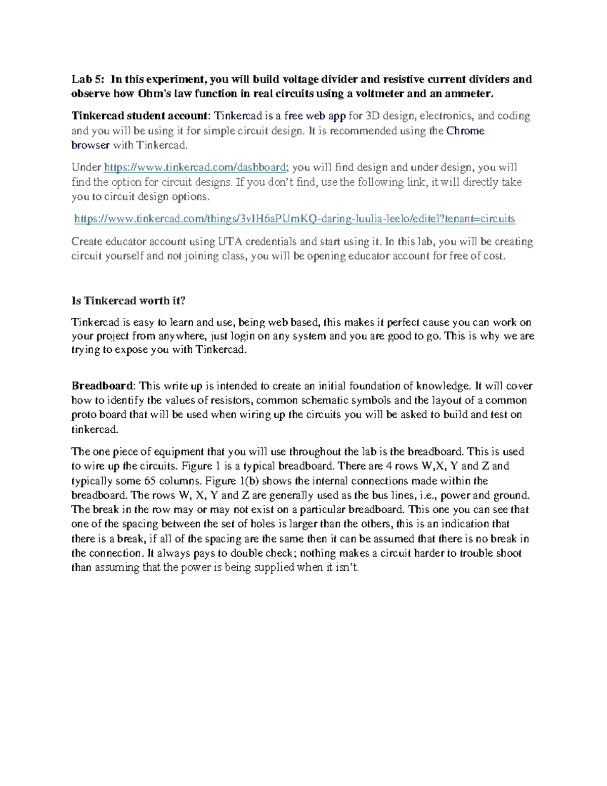 Current and Votage divider Circuit on breadboard - Lab 5: In this ...