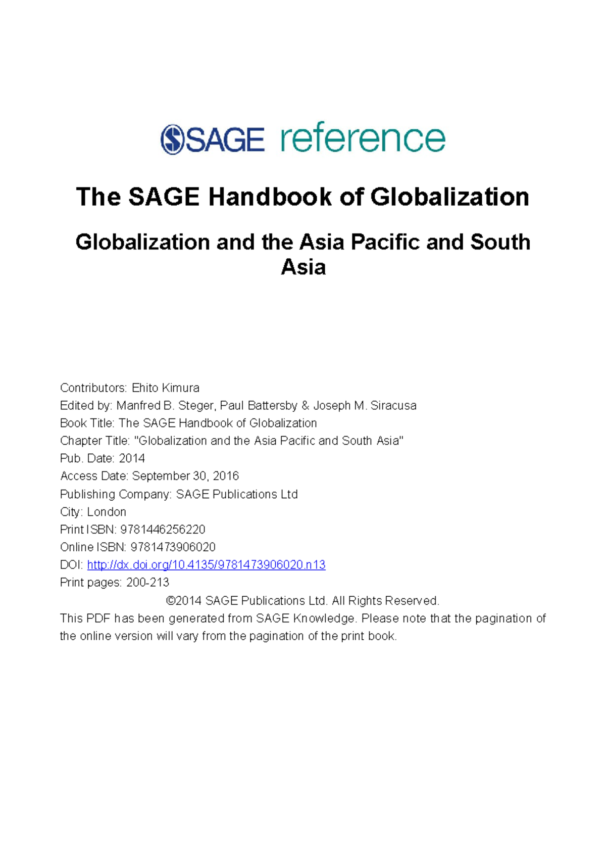 Globalization and the Asia Pacific and South Asia - The SAGE Handbook ...