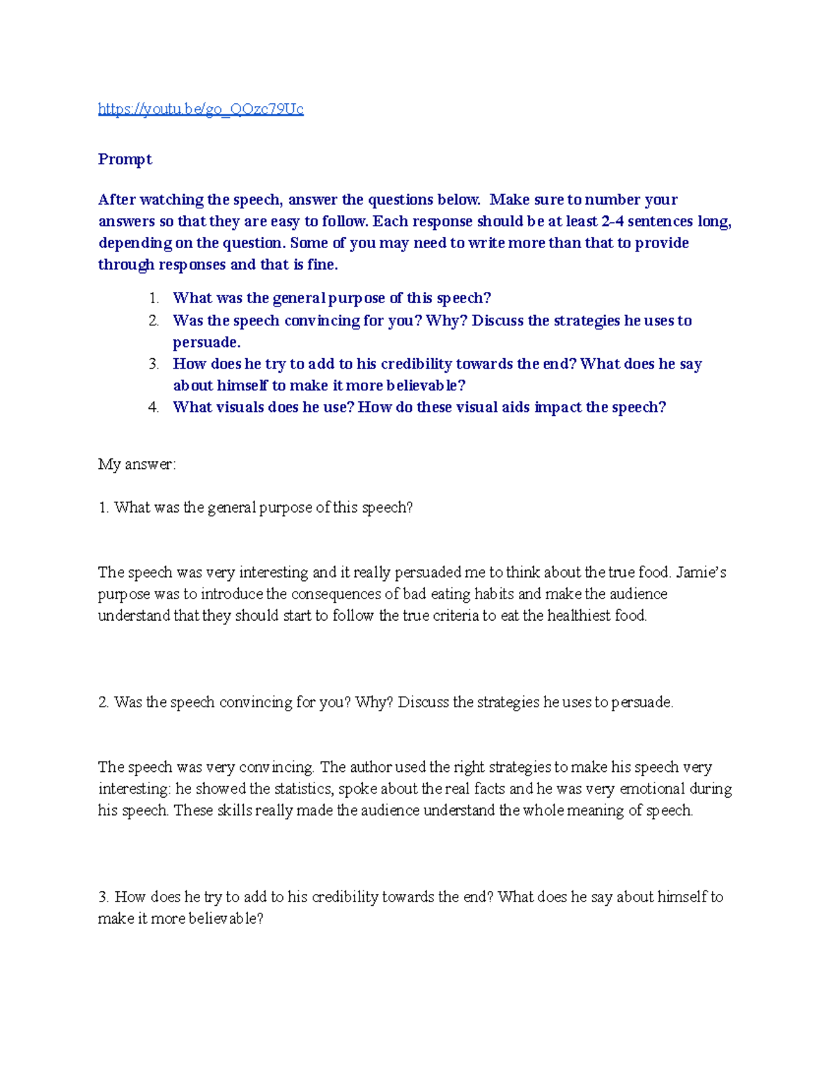 Rhetorical Analysis Jamie Oliver Ted Talk - youtu/go_QOzc79Uc Prompt ...