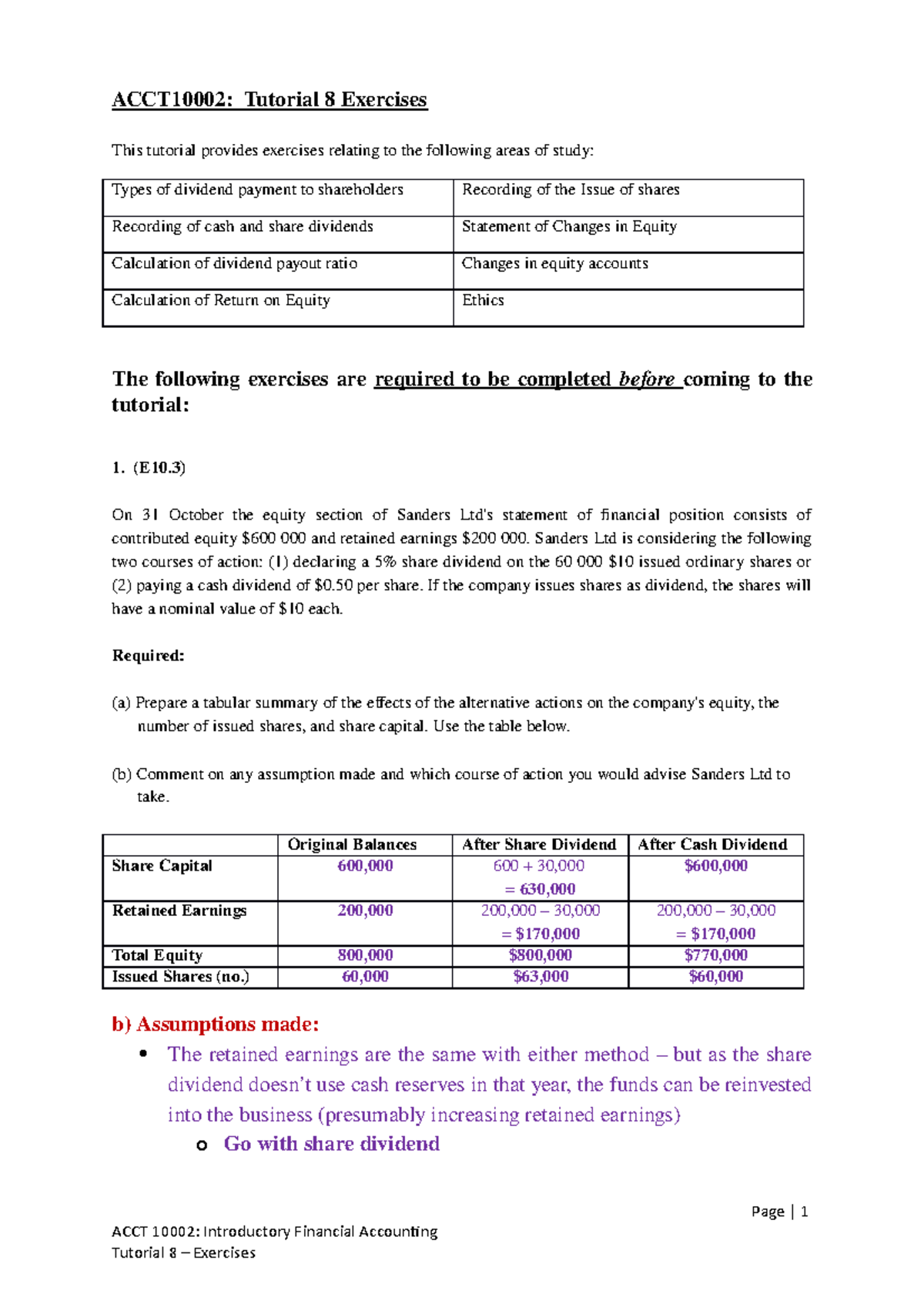 ACCT10002 Tutorial 8 Exercises - ACCT10002: Tutorial 8 Exercises This tutorial provides ...