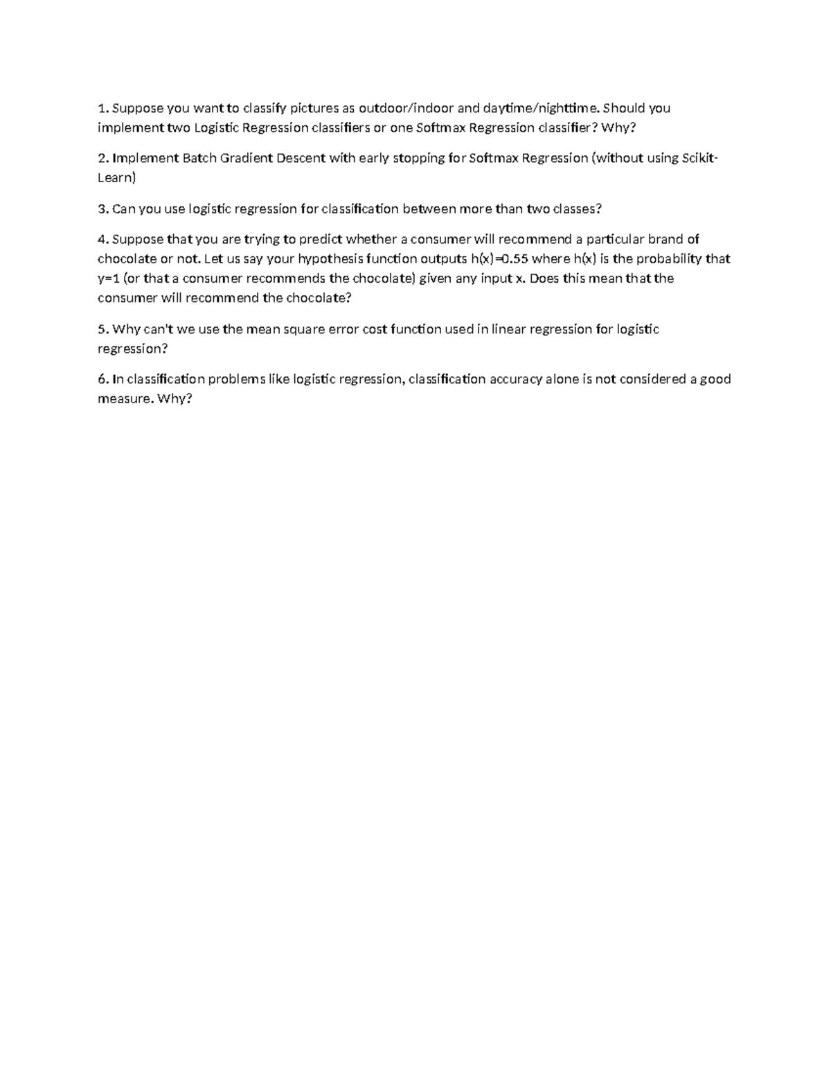 Machine learning with Logistic Regression - Short Questions - Suppose ...