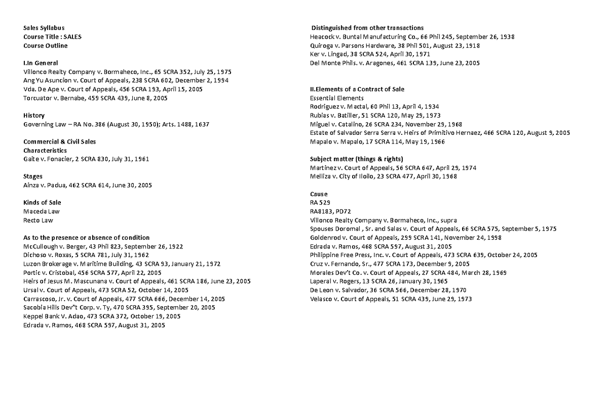 Pdfcoffee - ad,amsd,asd/as.manslcnalkcas - Sales Syllabus Course Title : SALES Course Outline I ...