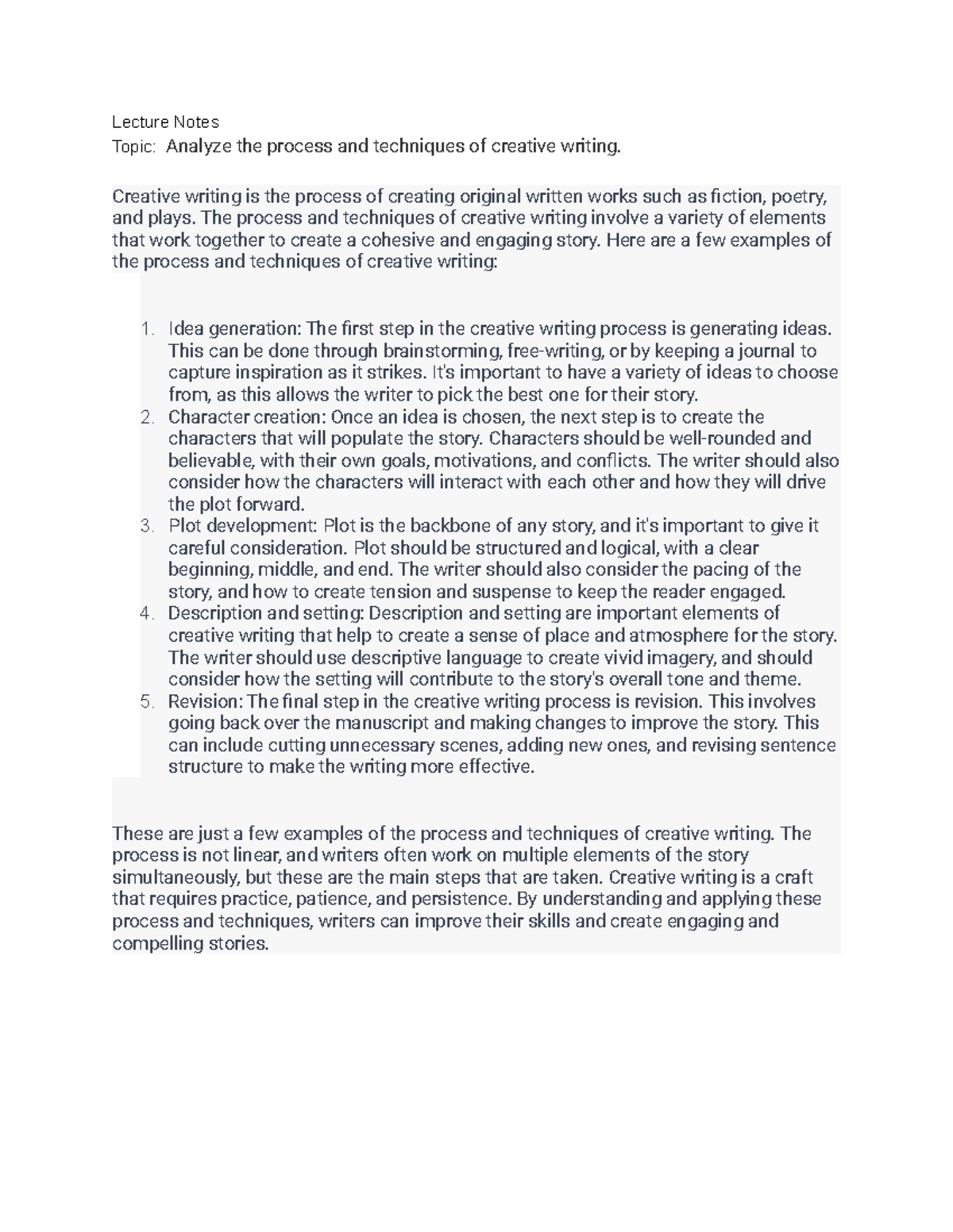 ENG 205(2 - Analyze the process and techniques of creative writing ...