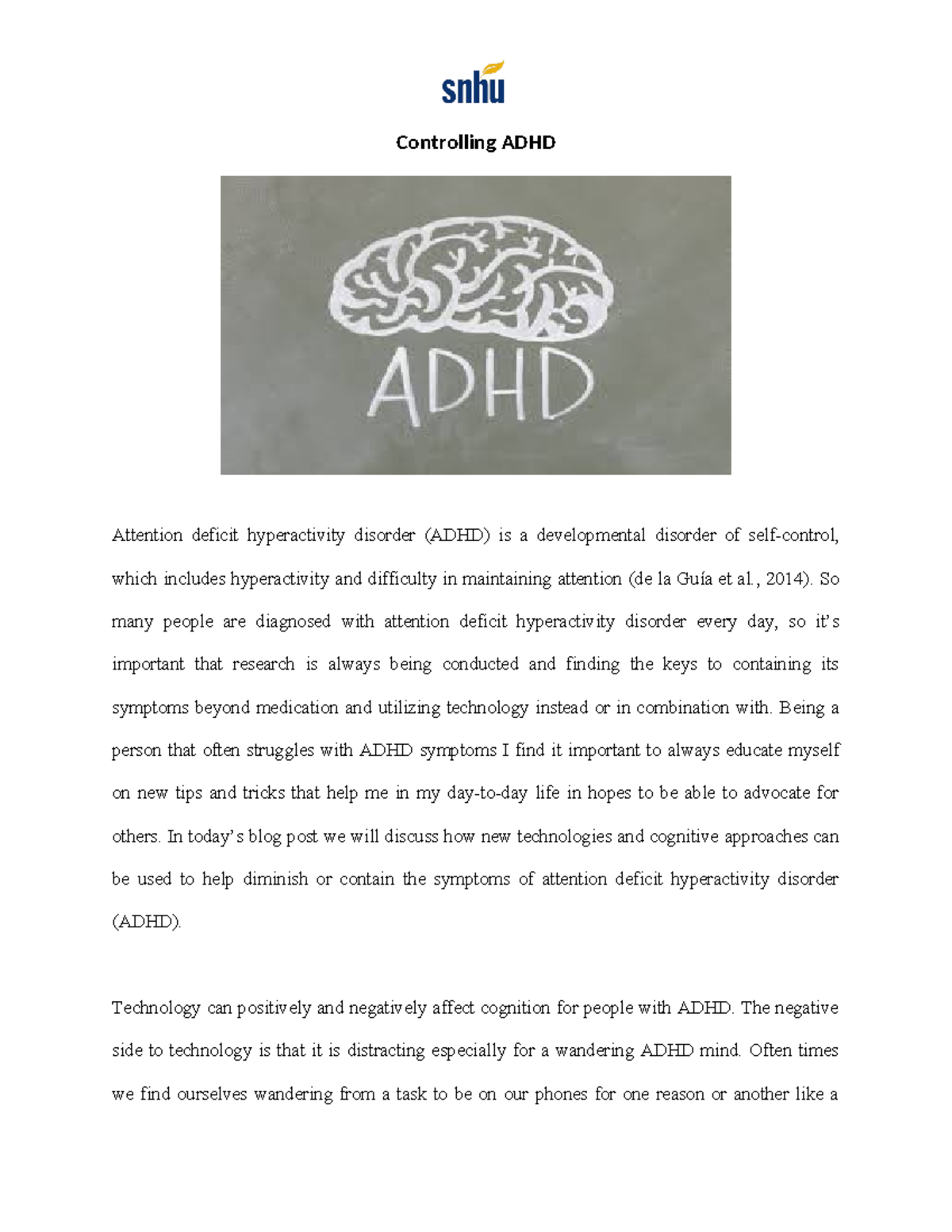 Final PSY 375 Project Two Template - Controlling ADHD Attention deficit ...