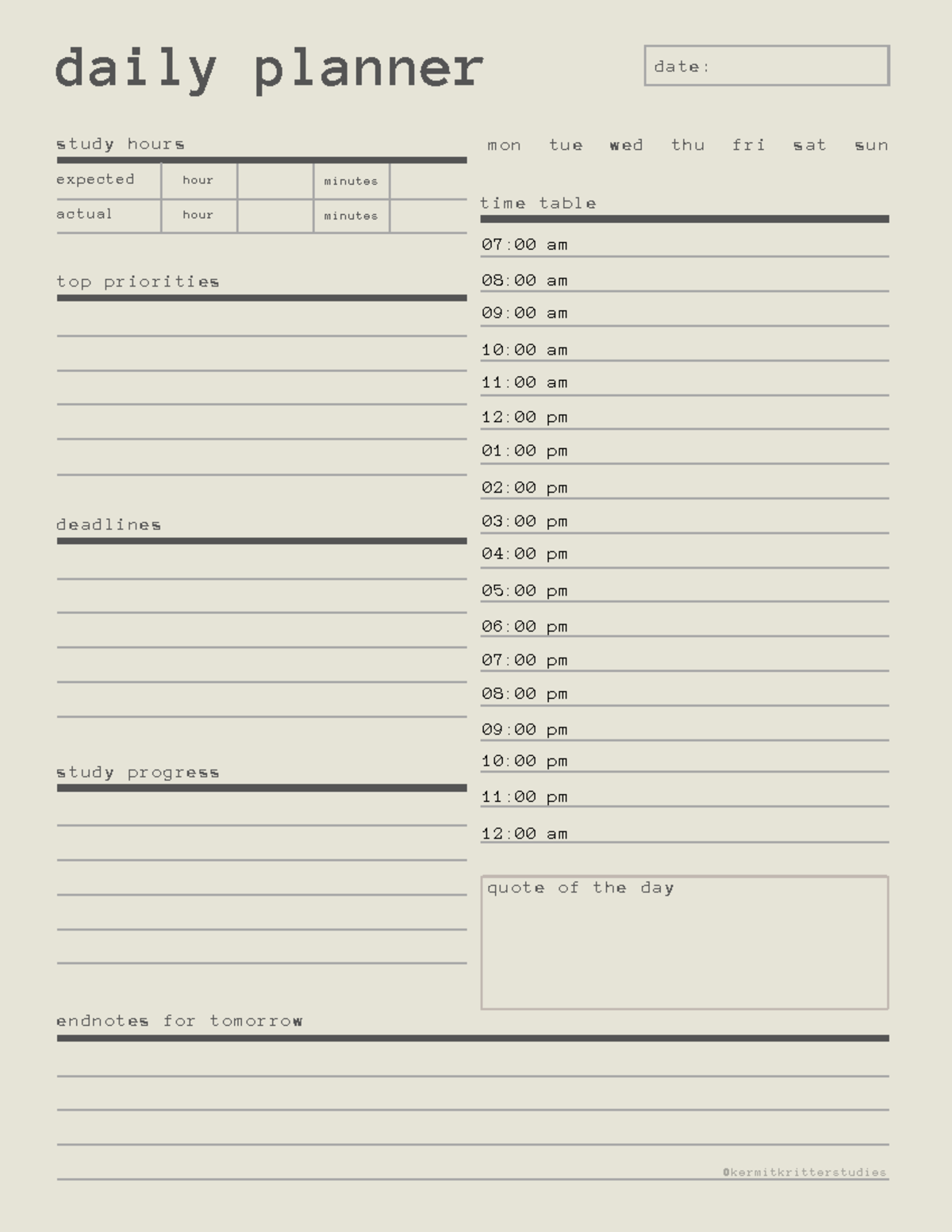Student daily planner [lower case] - ver 2 - light sand - Understanding ...